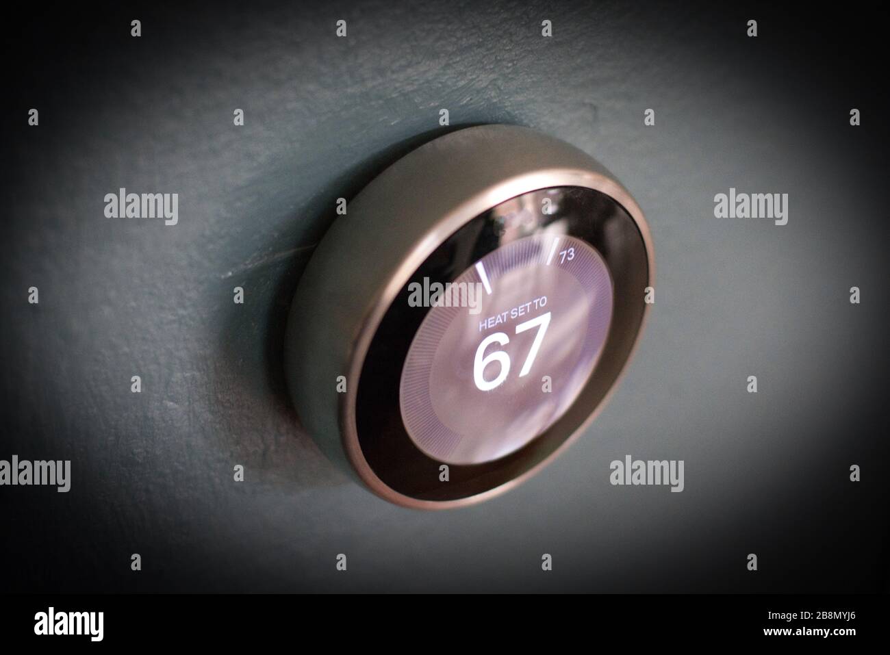 Smart home thermostat with heavy vignette simulating glaucoma ...