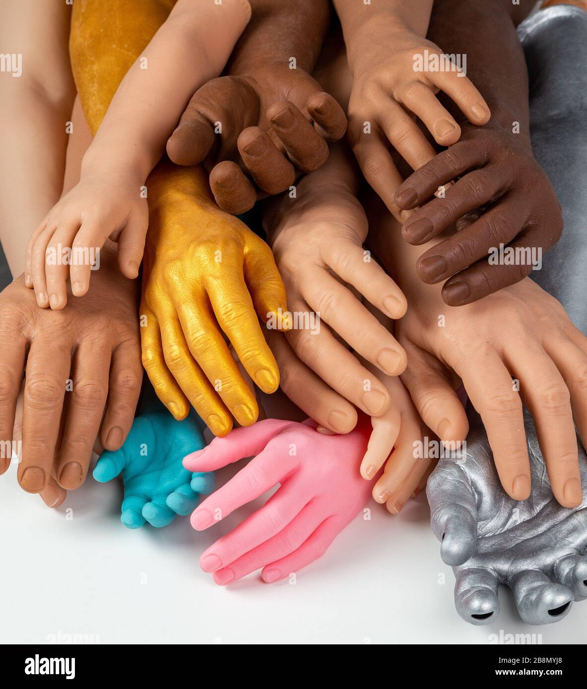Silicone prosthetic hands of different colors and sizes, medicine briht ...