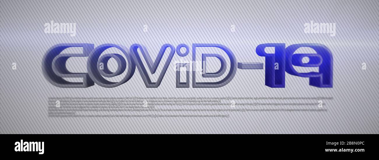 Covid - 19 coronavirus futuristic text banner, 3d render illustration ...