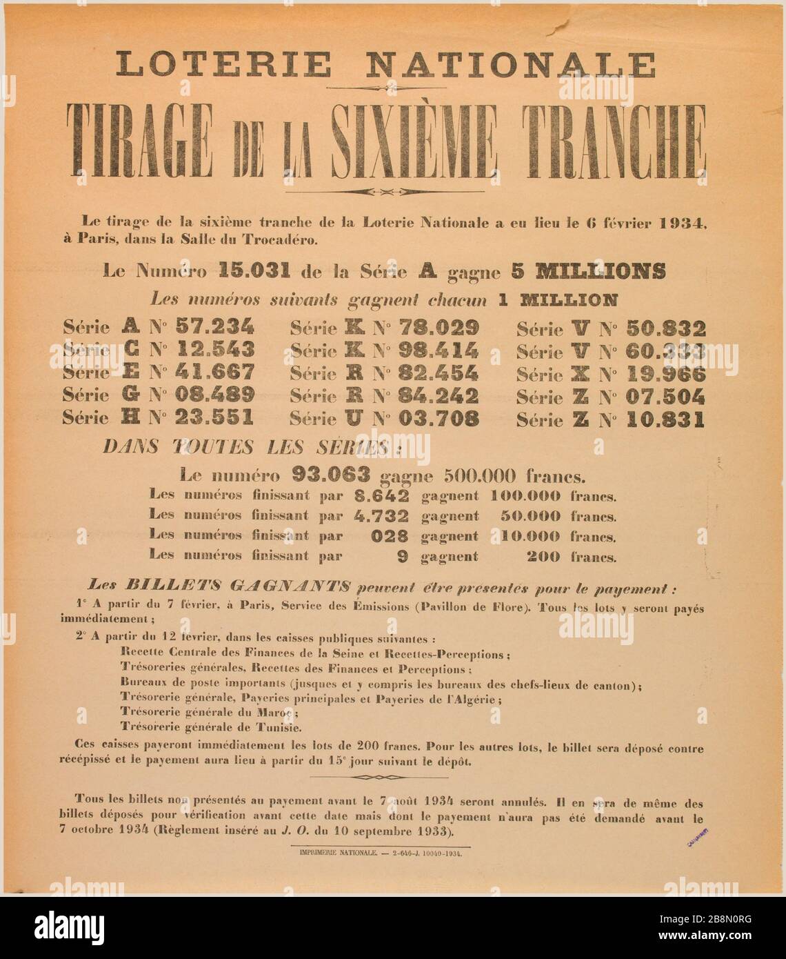 NATIONAL LOTTERY DRAW OF THE SIXTH TRANCHE, the draw for the sixth ...
