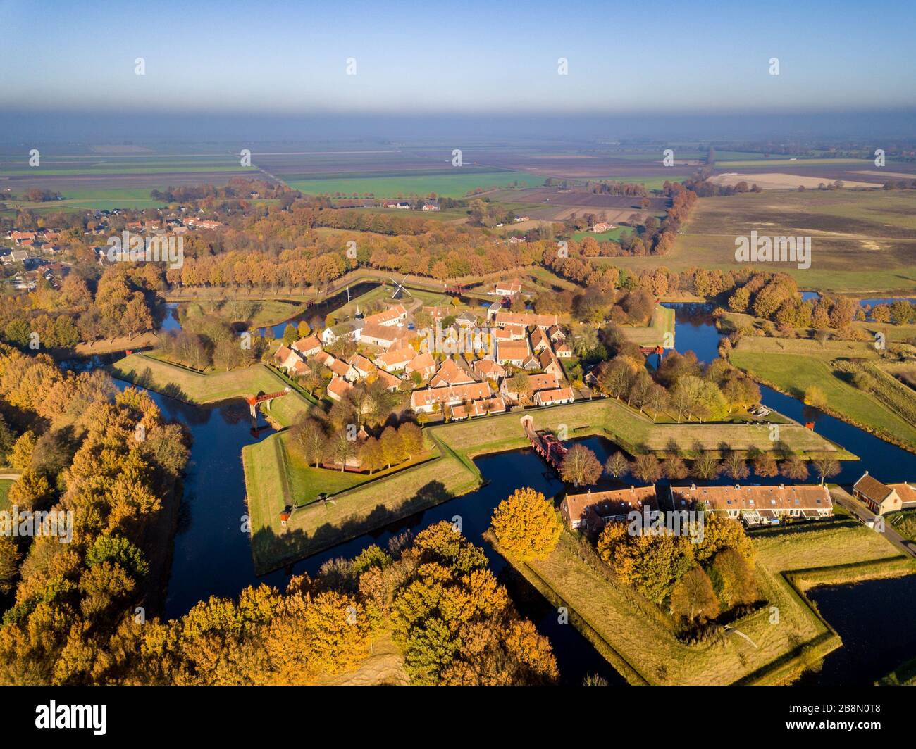 Aerial view of Fortification village of Bourtange. This is a historic ...