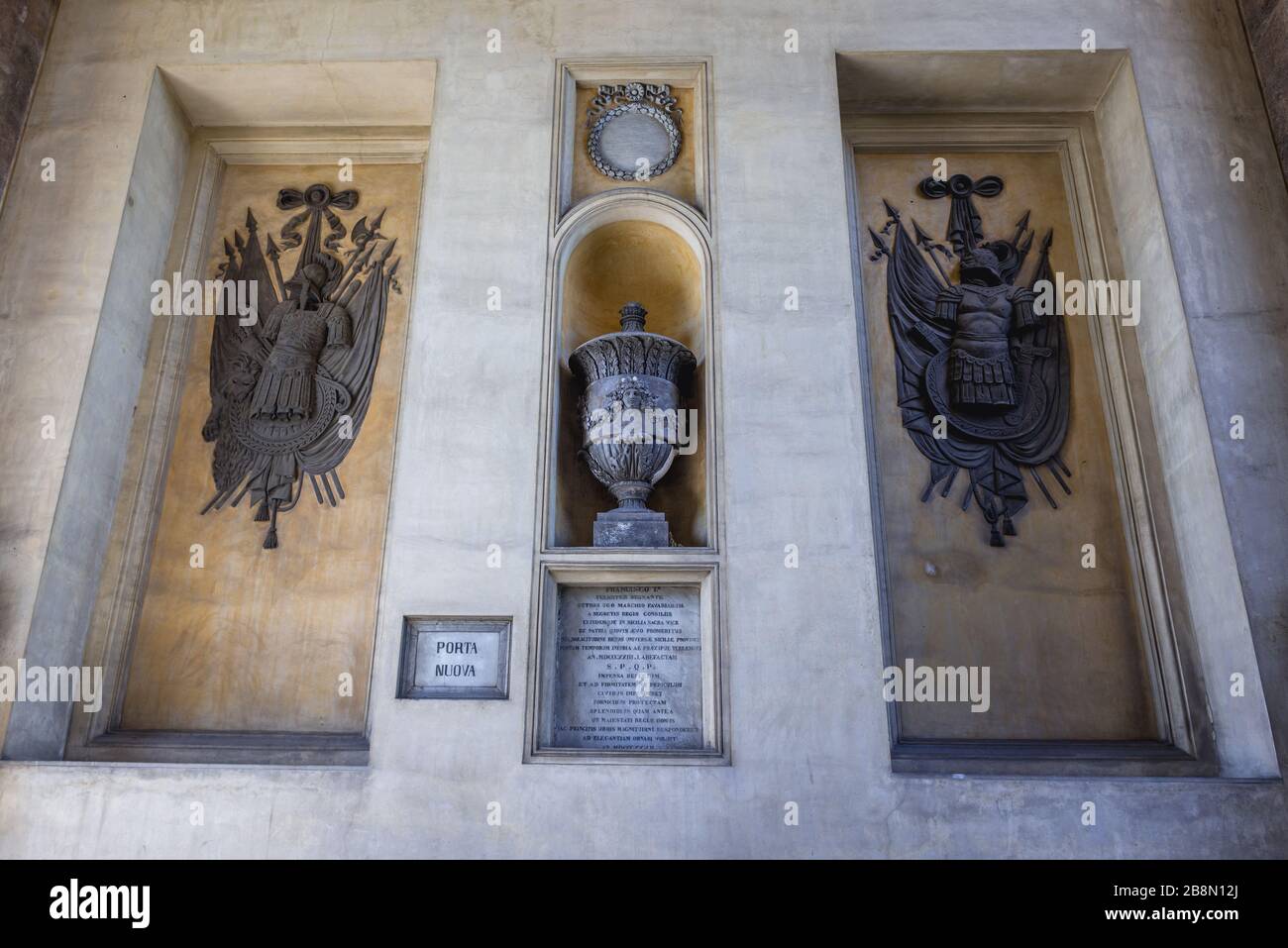 Details of Porta Nuova - monumental gate of historic city walls of ...