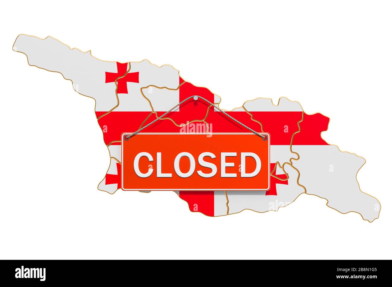 Georgian map with closed hanging sign, quarantine concept. 3D rendering ...