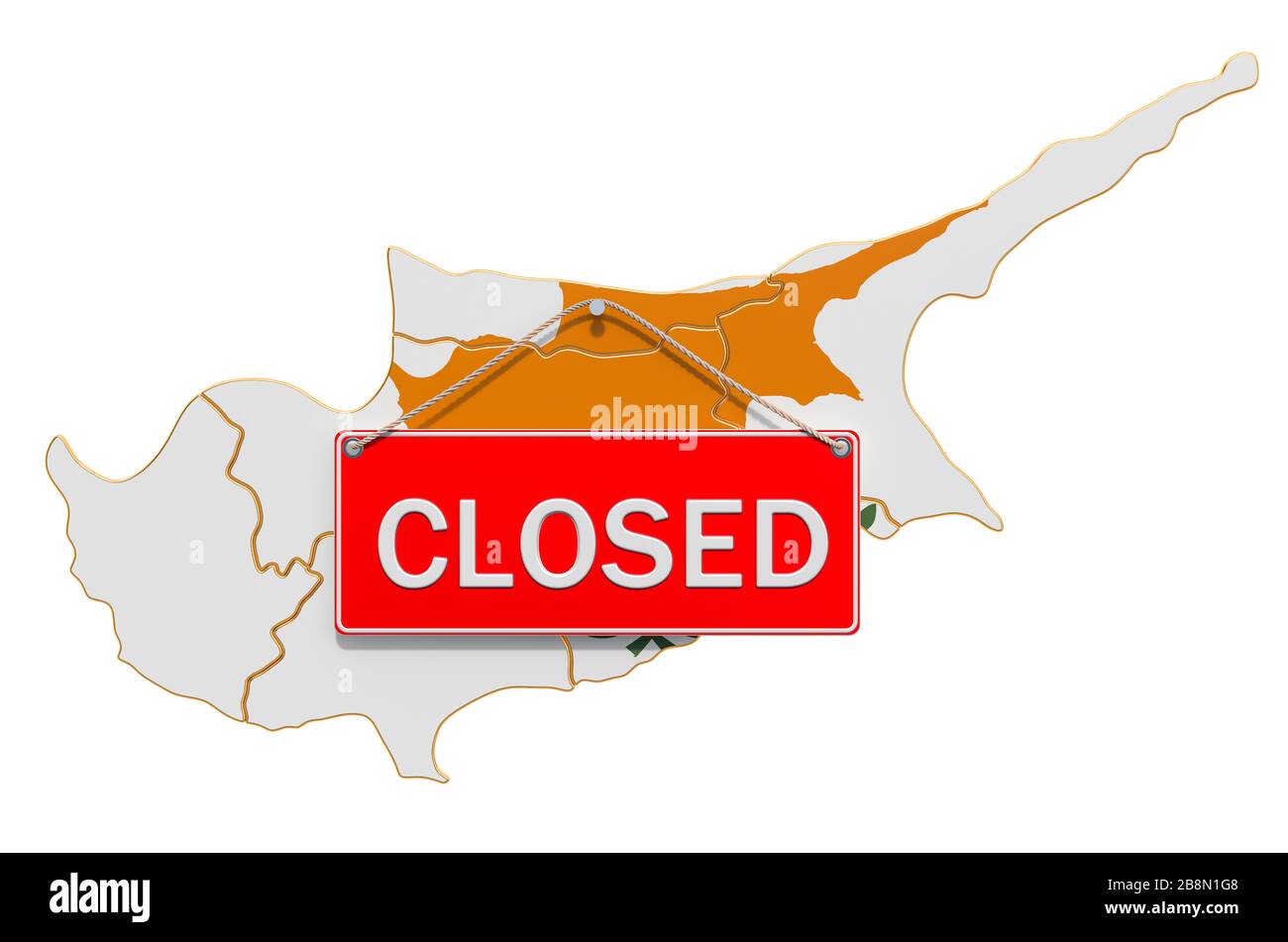 Cyprus map with closed hanging sign, quarantine concept. 3D rendering ...