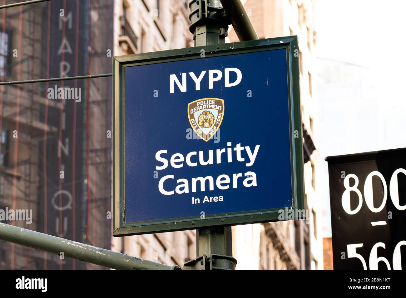 New York City, USA. 20th Feb, 2020. Signage of NYPD security camera ...