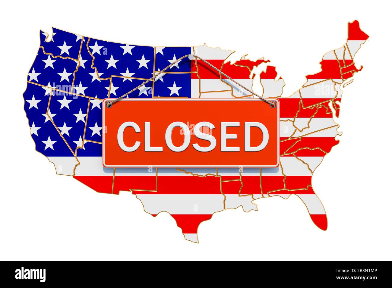 The United States map with closed hanging sign, quarantine concept. 3D ...