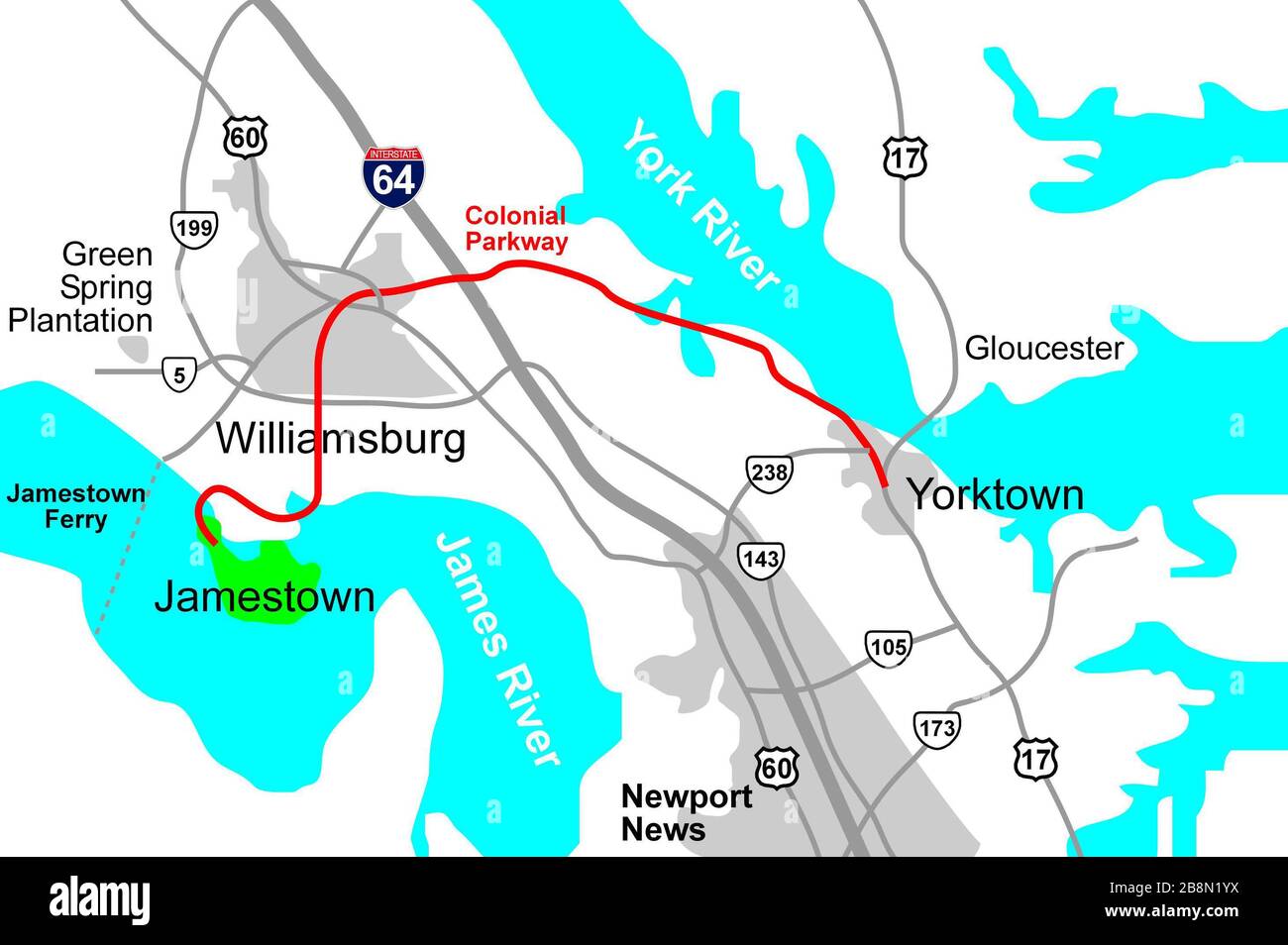 Map of the colonial parkway hi-res stock photography and images - Alamy