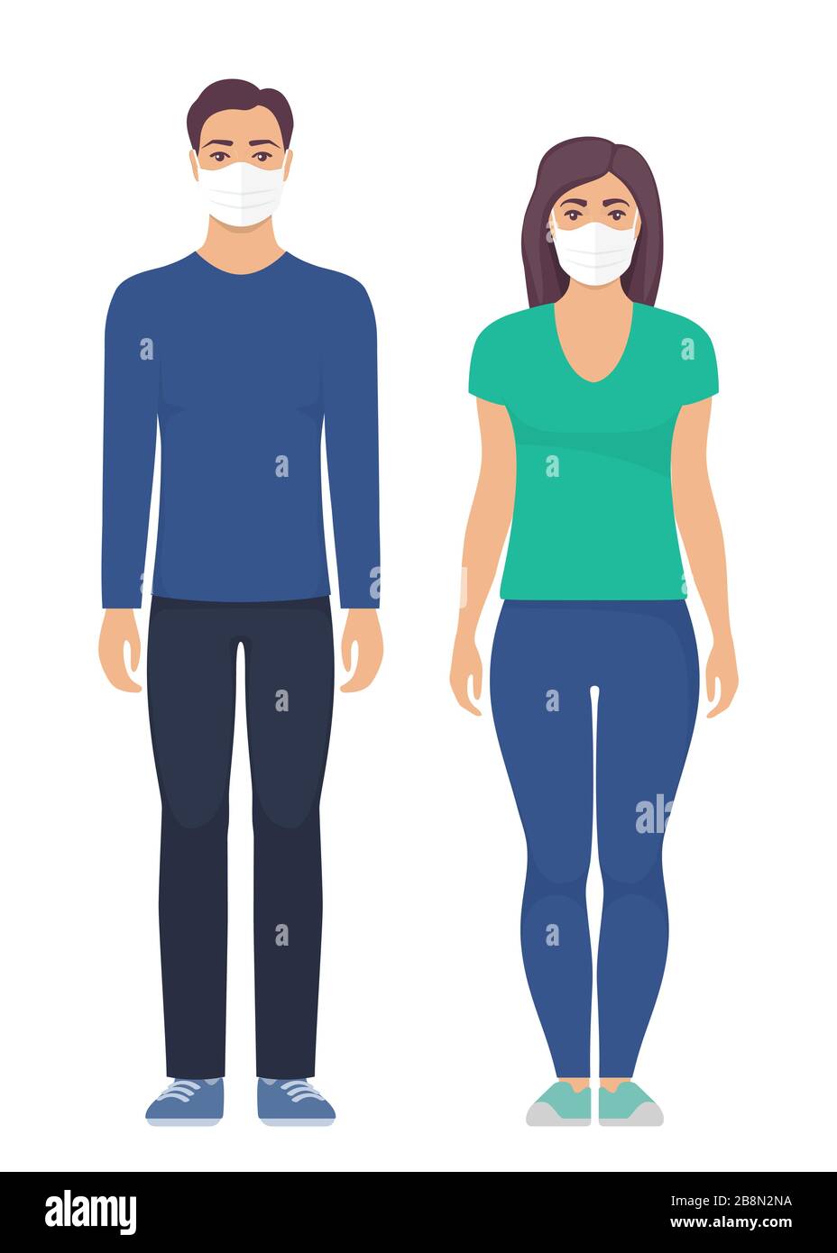 Man and women with protective medical mask on face for prevent virus ...