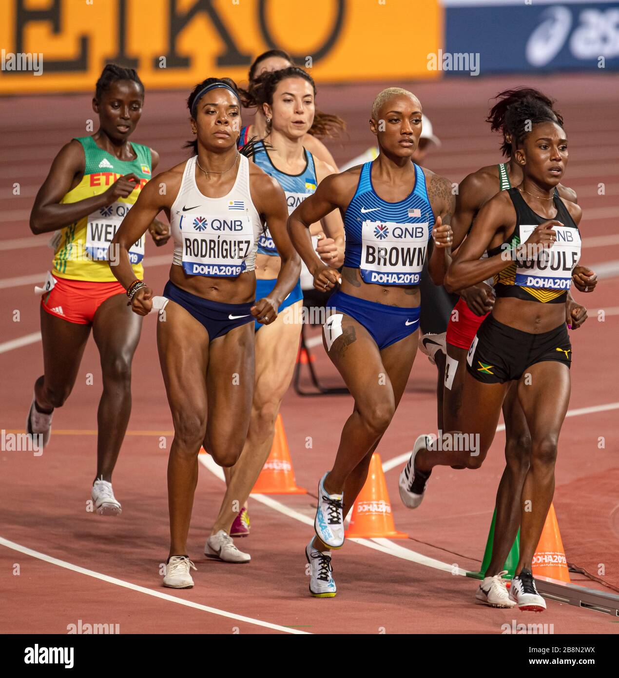 DOHA - QATAR - SEP 27: Déborah Rodríguez (URU), Ce'Aira Brown (USA) and Natoya Goule (JAM ...