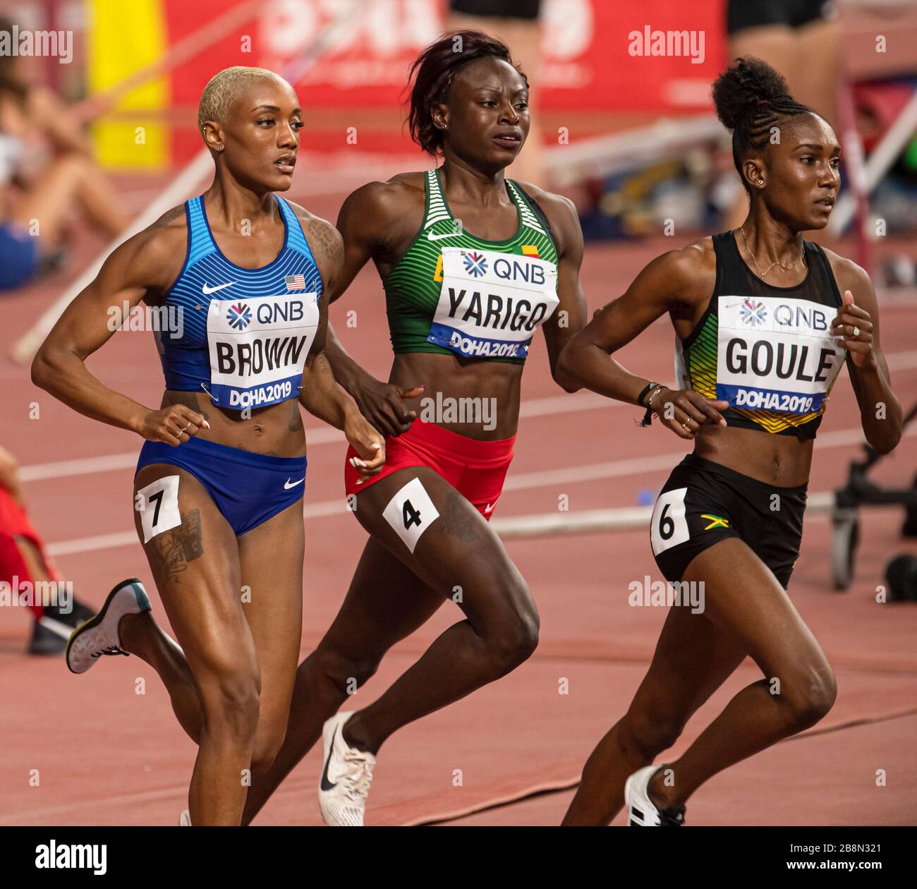 DOHA - QATAR - SEP 27: Ce'Aira Brown (USA), Noélie Yarigo (BEN) and ...
