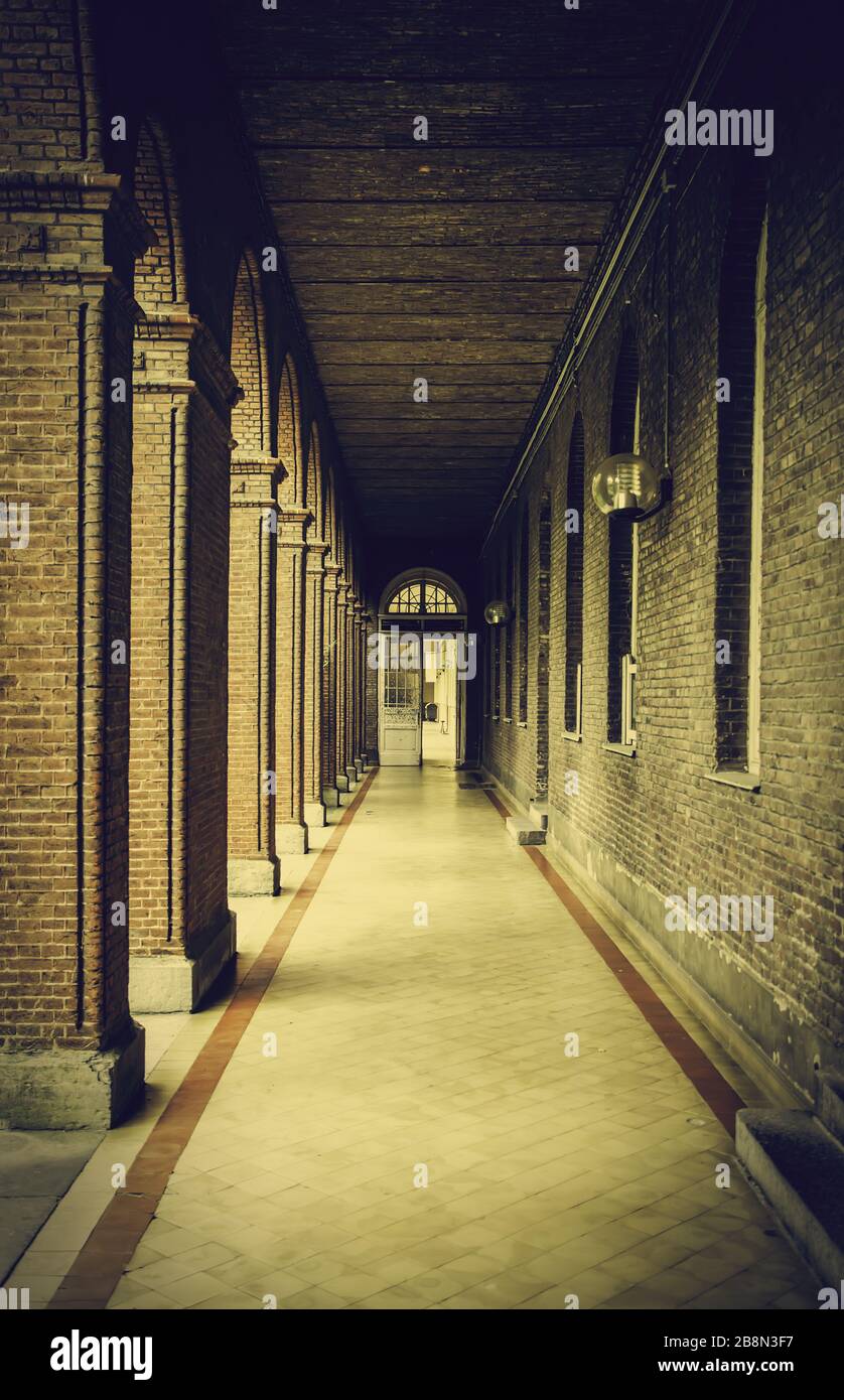 Old corridor with arches, detail of ancient architecture Stock Photo ...