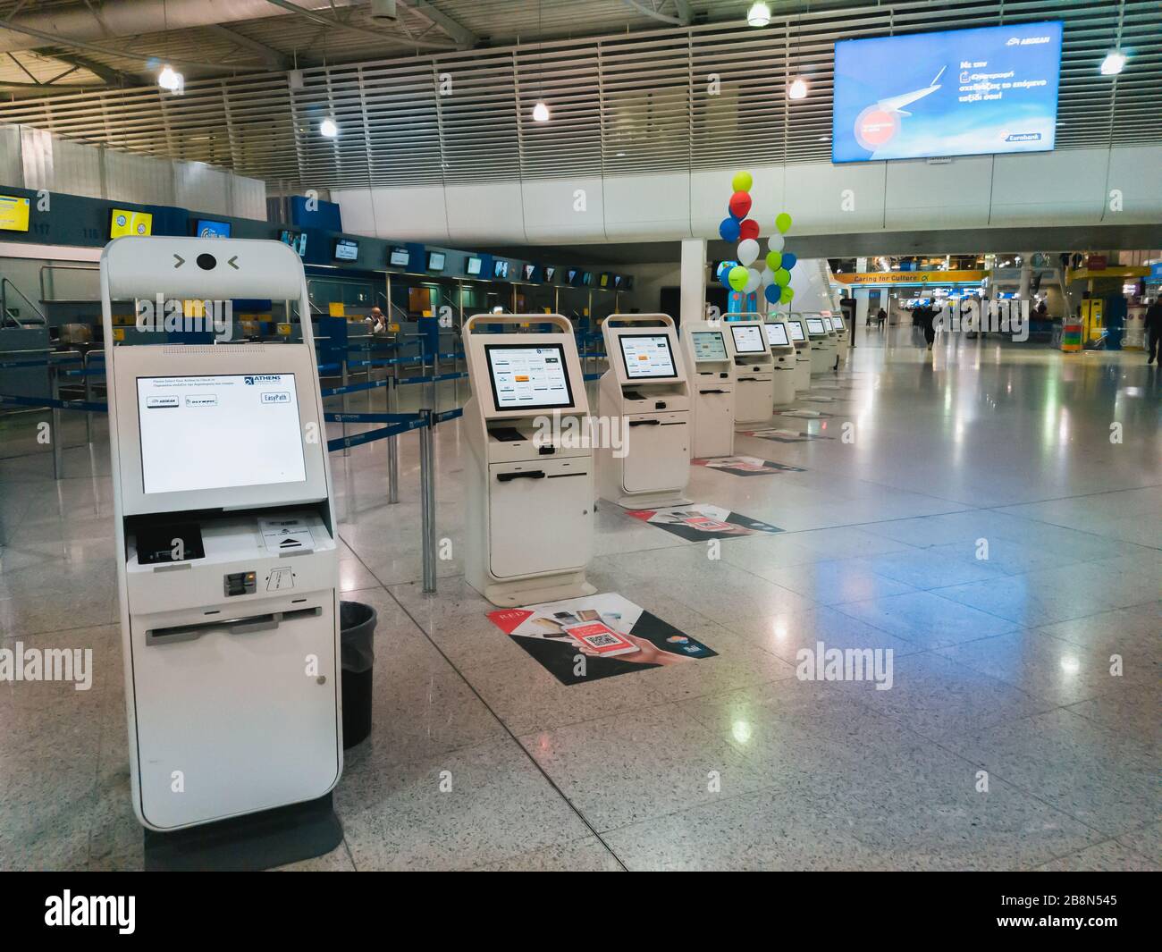 Athens, Greece - February, 11 2020: A self service check-in machines ...