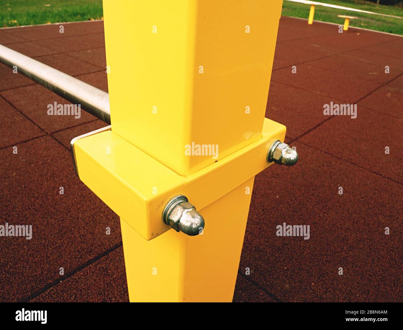 Iron frame construction screwed with chrome steel horizontal pole Stock ...