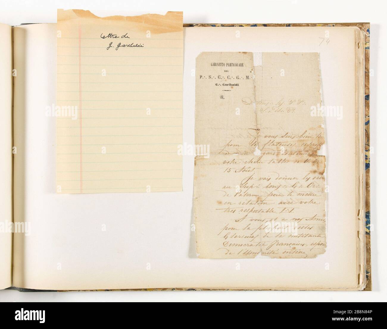 Album Asplet folio 74, lettre de G.Garibaldi Giuseppe Garibaldi (1807 ...