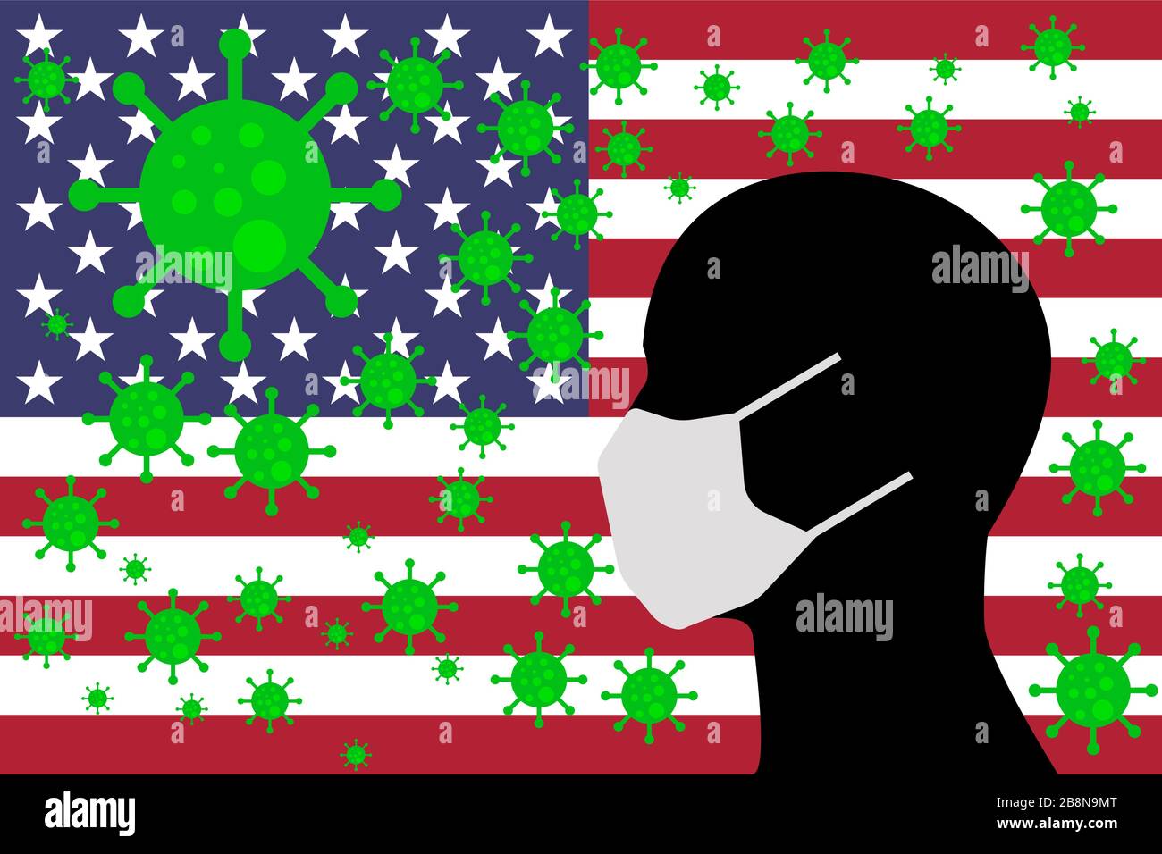 Human using a Mouth Face Masks or Mouth Cover ro surrounded wiht virus ...