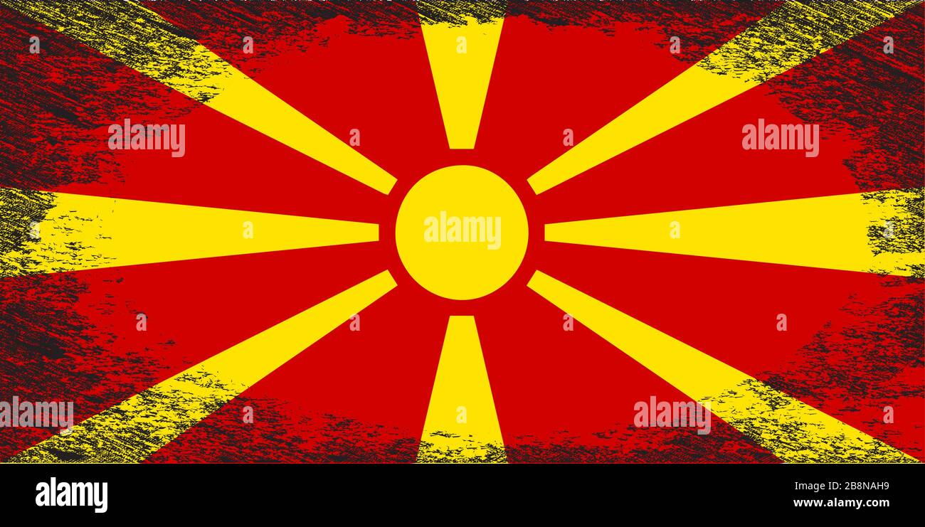The flag of Flag of the Republic of Macedonia set with a grunge border ...