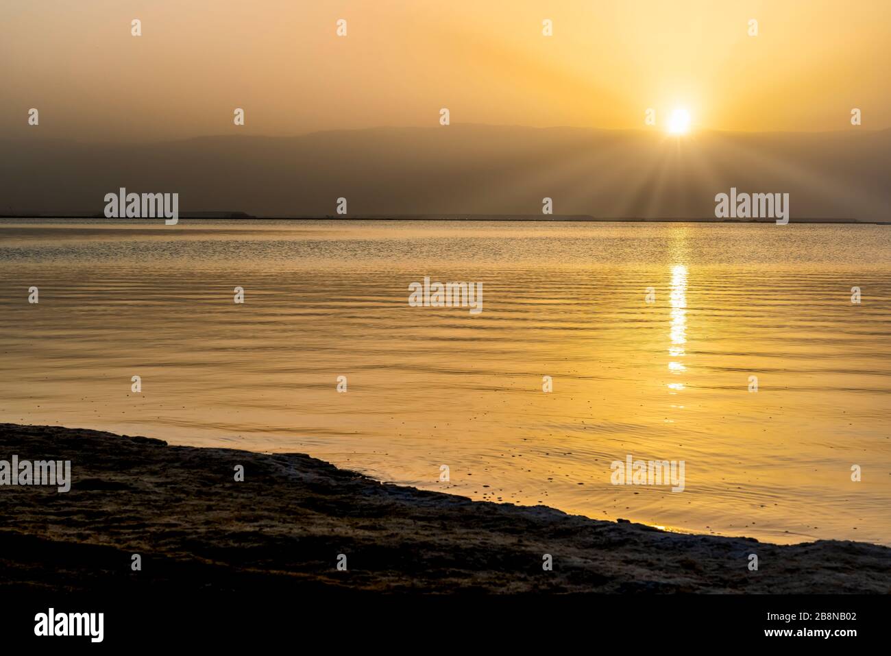 The shoreline of the Dead Sea at sunrise in Israel, Middle East Stock ...