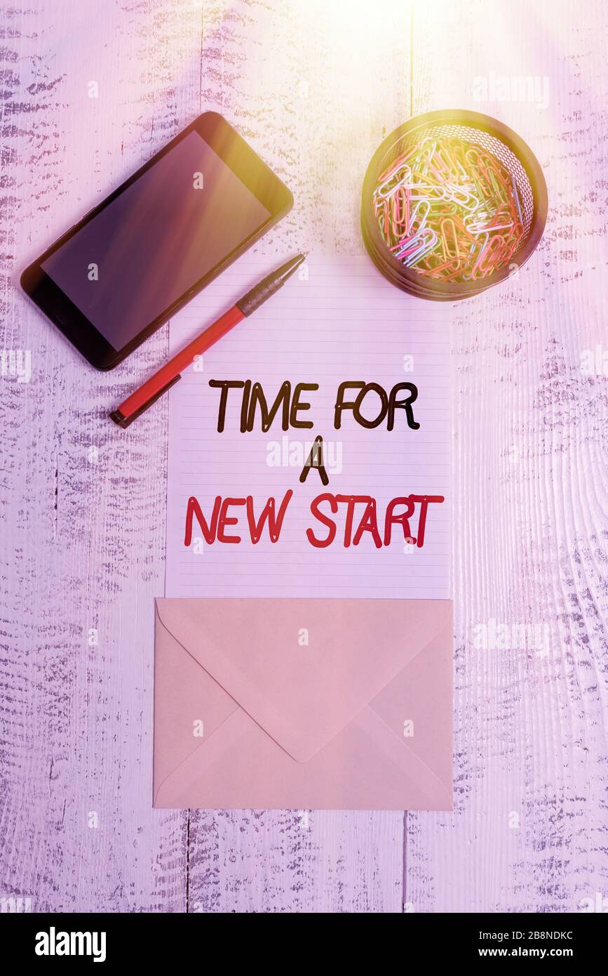 Writing note showing Time For A New Start. Business concept for ...