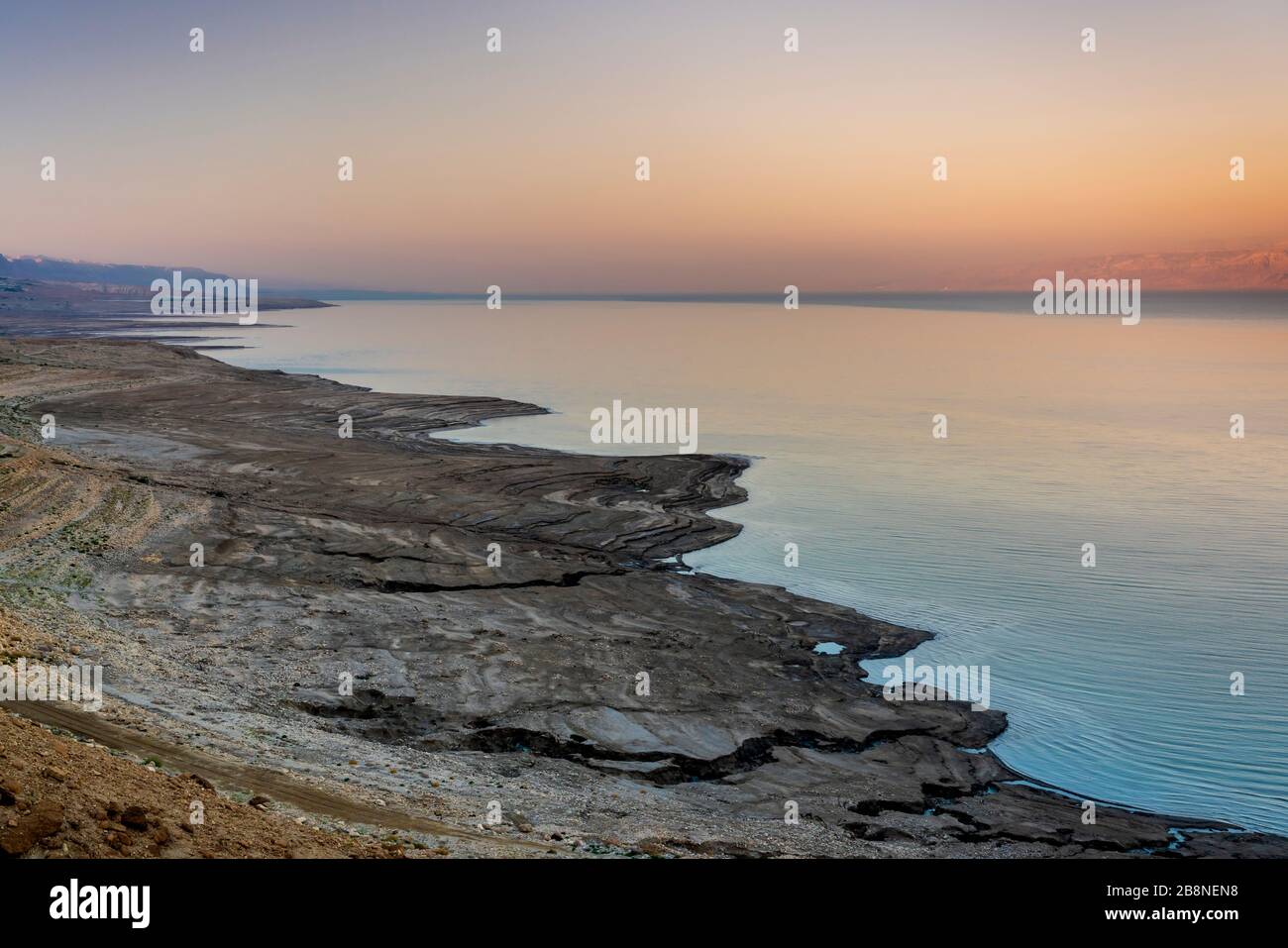 The shoreline of the Dead Sea at sunrise in Israel, Middle East Stock ...