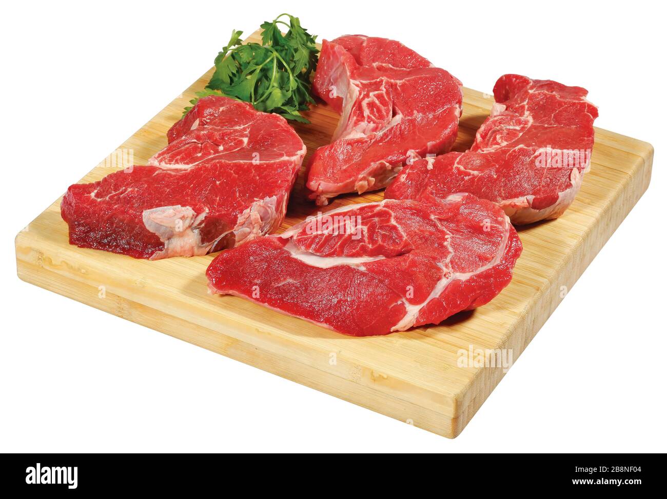 fresh raw red beef meat big steak chunk on wooden cut board isolated ...