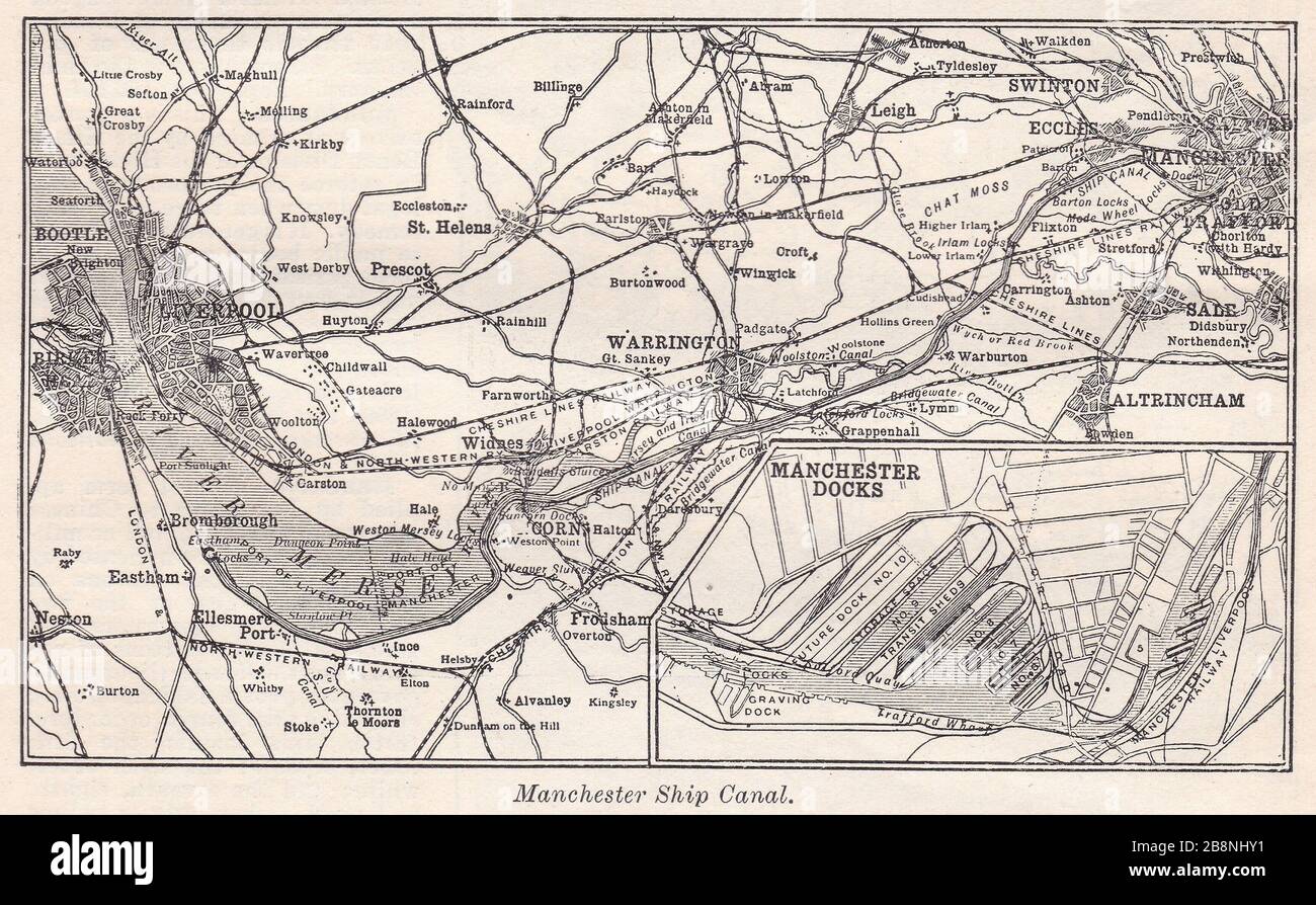 Vintage map of Manchester Ship Canal 1930s Stock Photo - Alamy