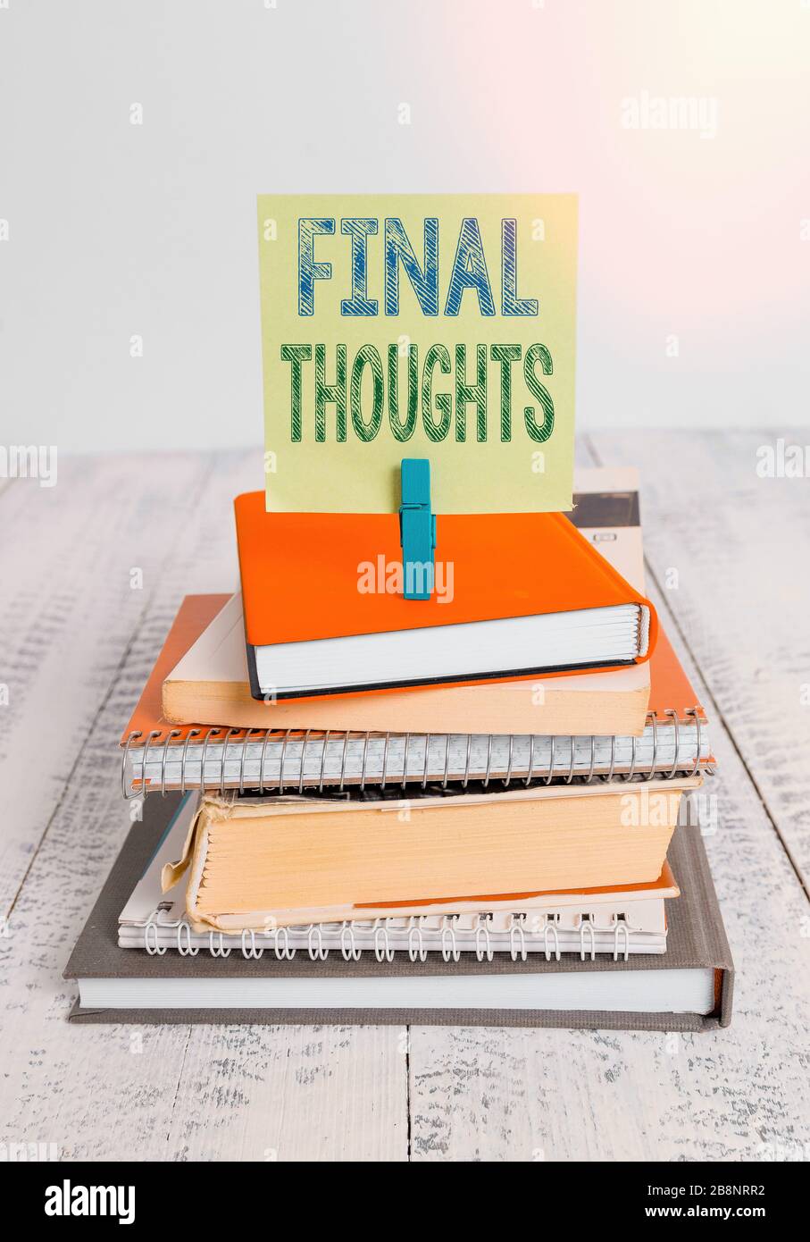 Text sign showing Final Thoughts. Business photo text the conclusion or ...