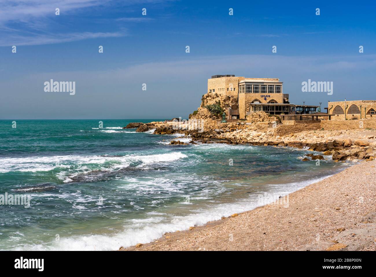 The Mediterranean coast at Caesarea National Park, Israel, Middle East ...