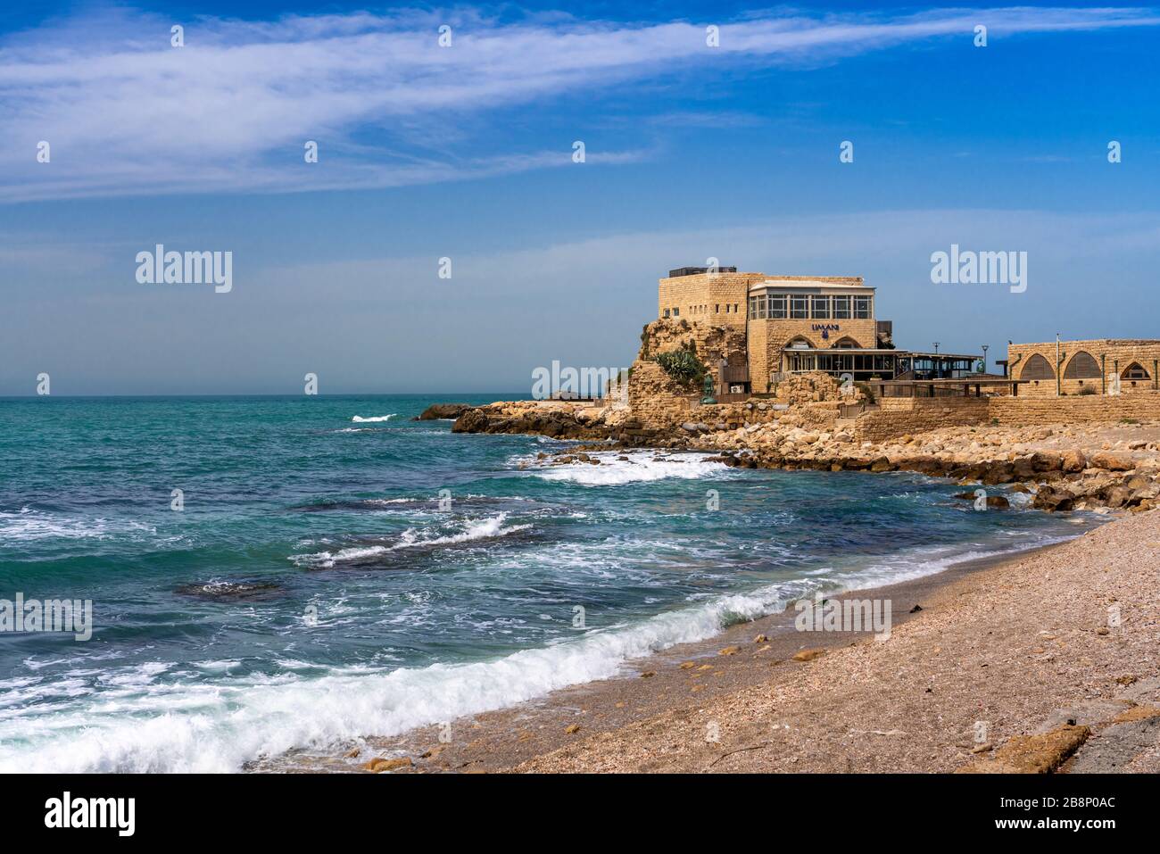 The Mediterranean coast at Caesarea National Park, Israel, Middle East ...