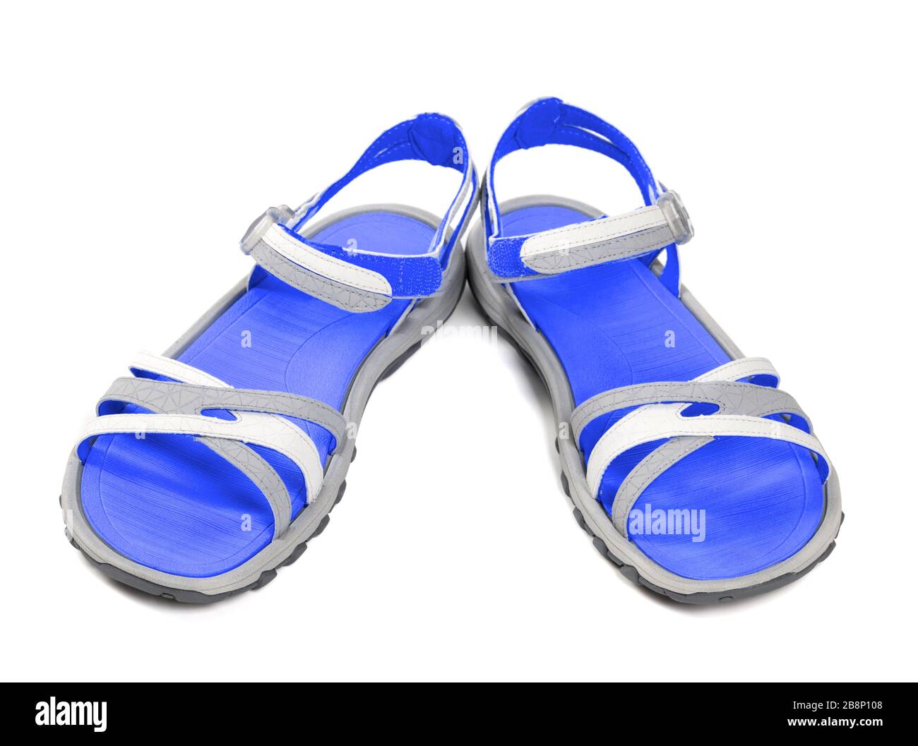 Pair of blue summer sandals isolated on white background Stock Photo ...