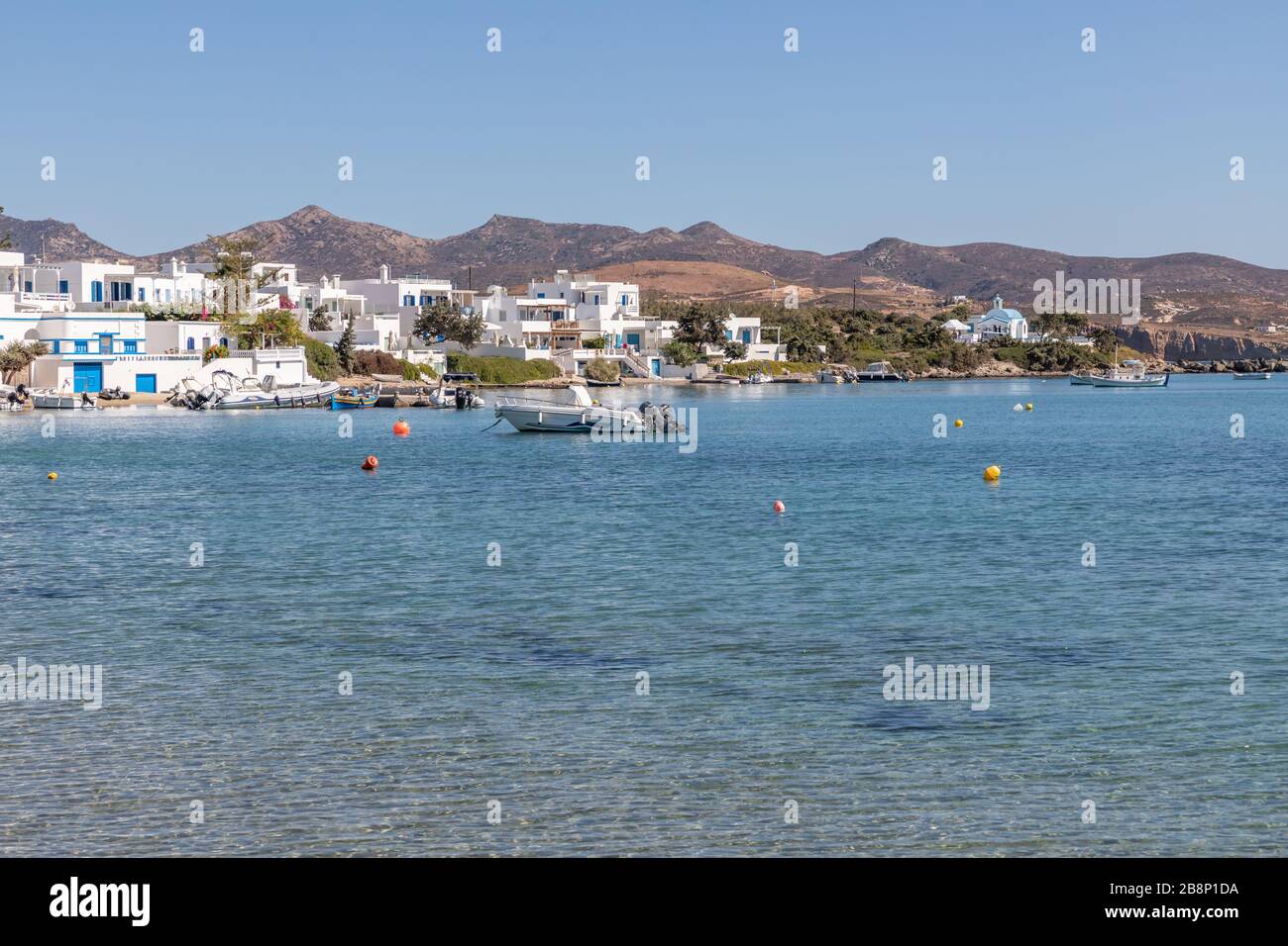 Village and boats in Pollonia beach, Milos, Greece Stock Photo - Alamy