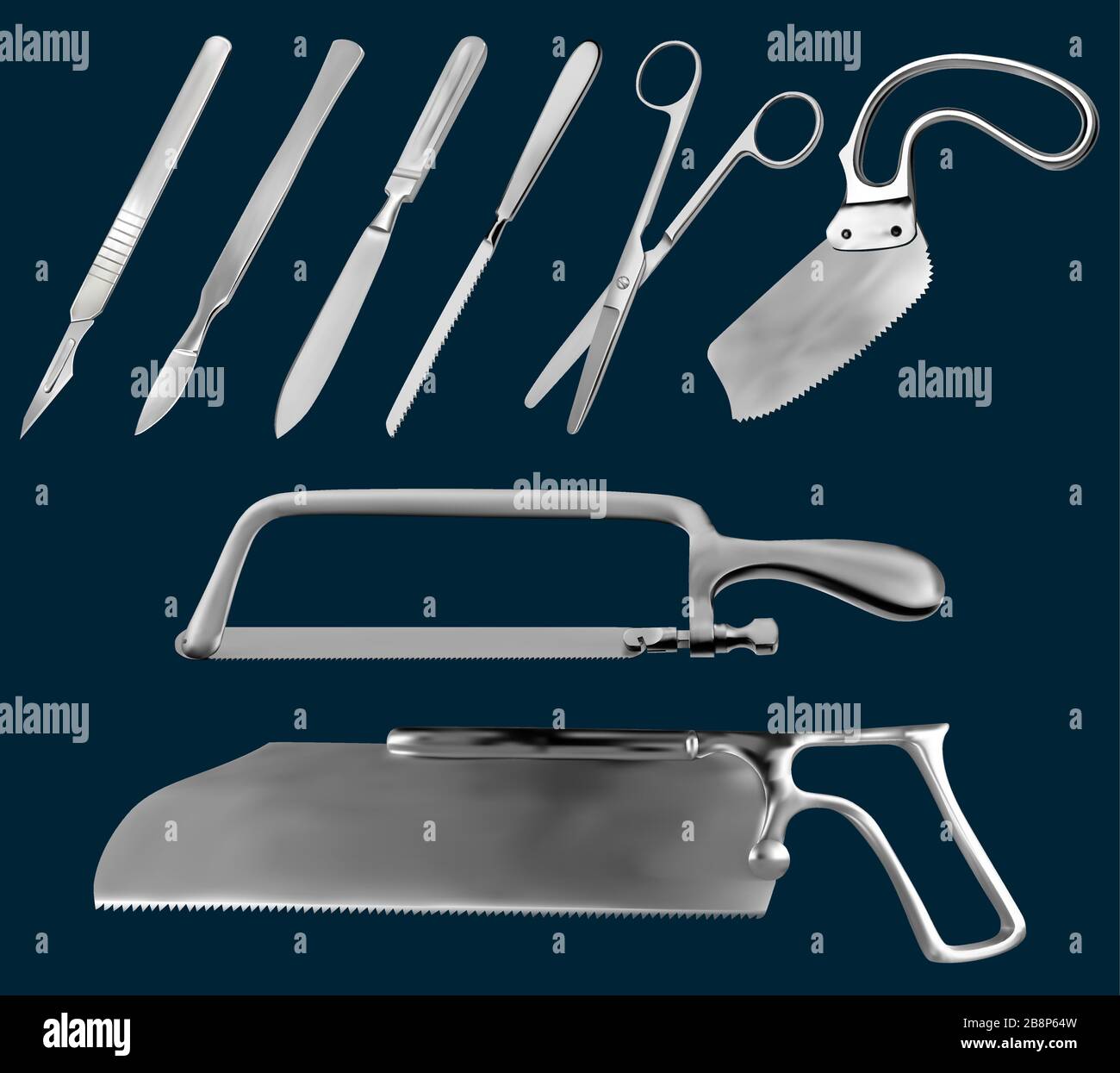 Set of surgical cutting tools. Reusable scalpels, Liston amputation ...