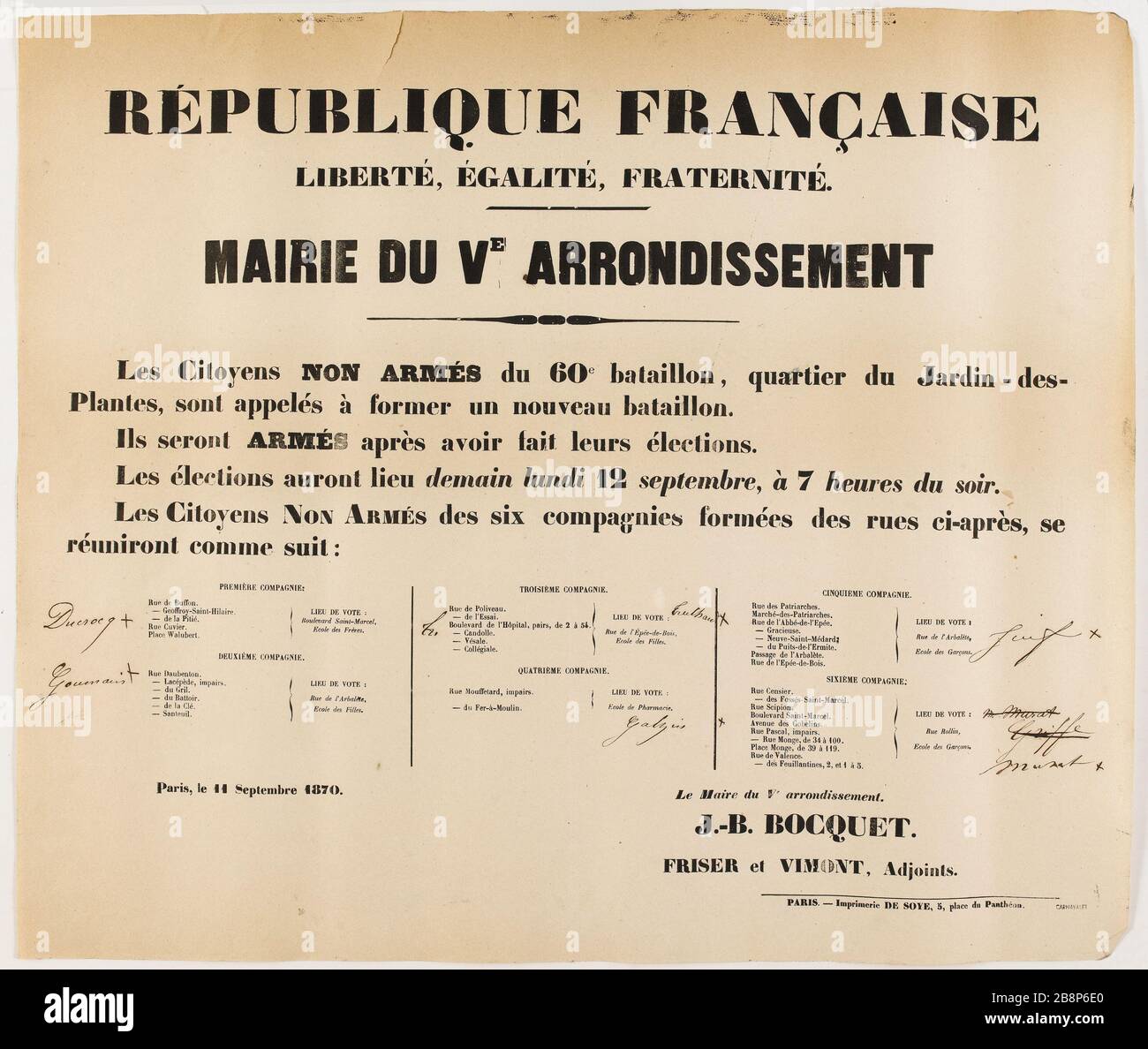 FRENCH REPUBLIC, FREEDOM, EQUALITY, FRATERNITY. TOWN OF DISTRICT V E ...