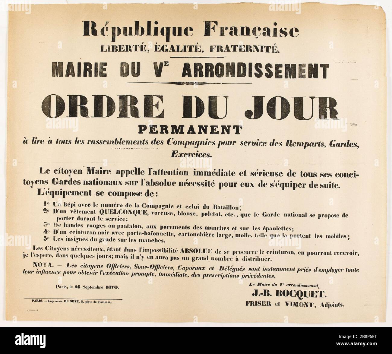French Republic, FREEDOM, EQUALITY, FRATERNITY. TOWN OF DISTRICT V E ...
