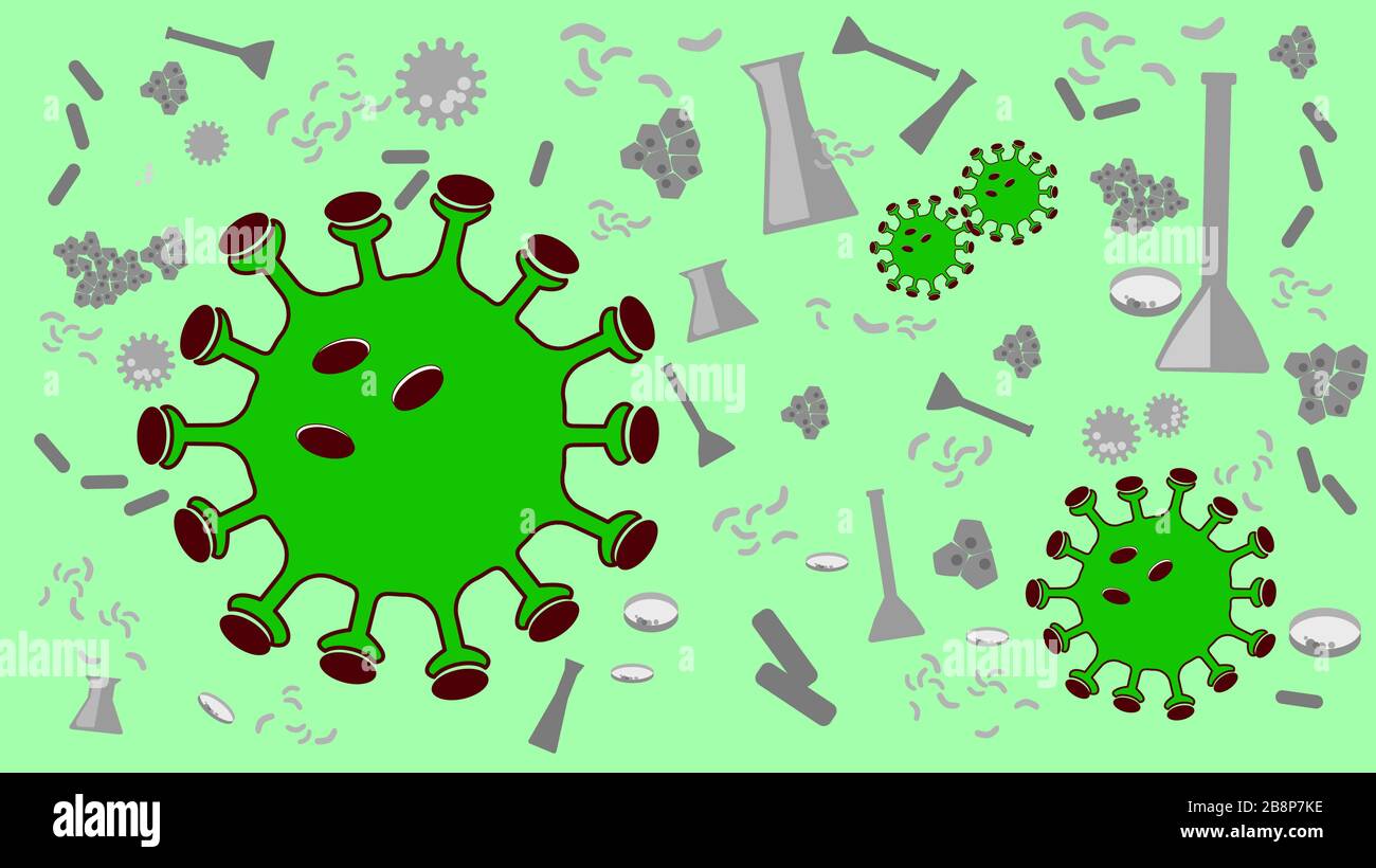 A simple graphic of a virus with many lab utensils Stock Vector Image ...