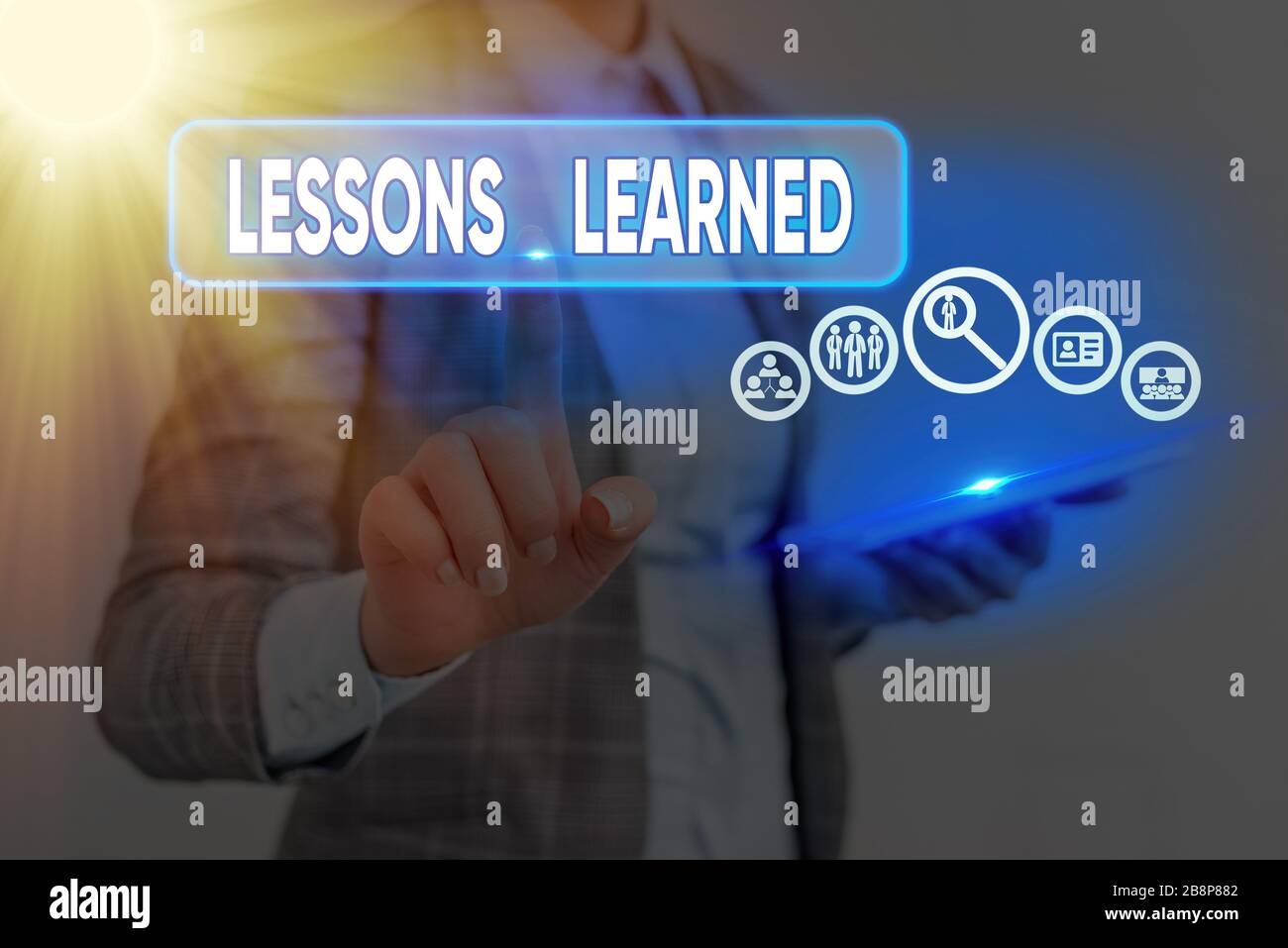 Conceptual hand writing showing Lessons Learned. Concept meaning the knowledge or understanding ...