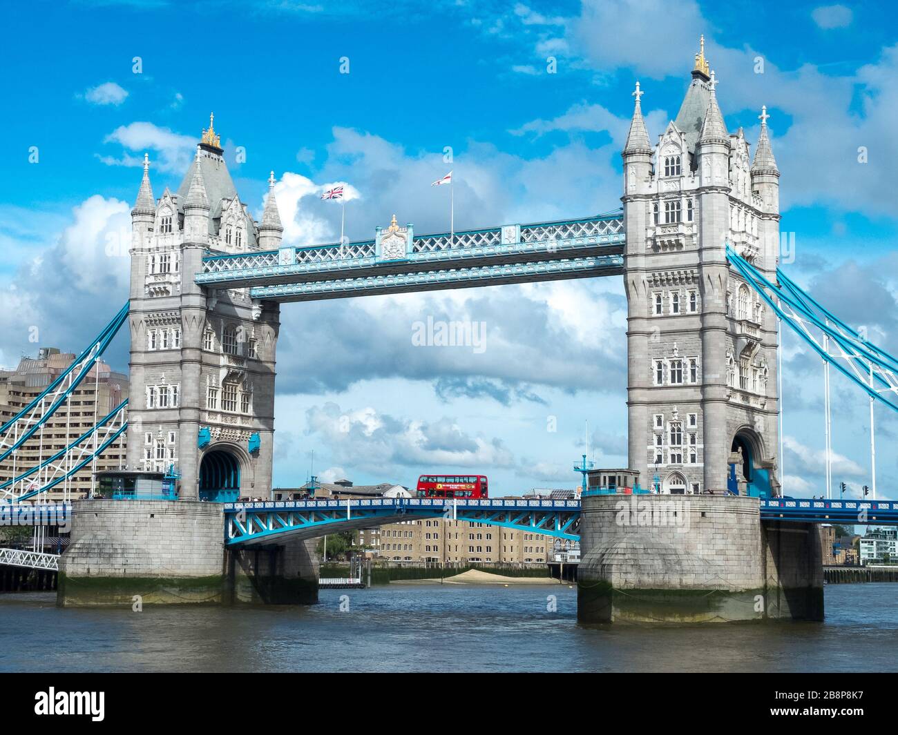 London tower bridge, with traditional double decker red bus on it Stock ...