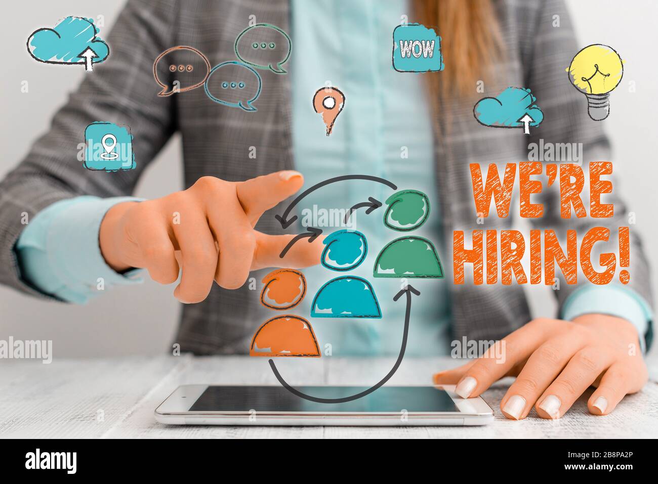 Writing note showing We are Hiring. Business concept for process of ...