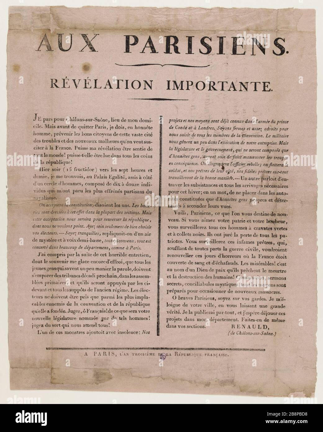 TO PARISIENS, IMPORTANT REVELATION Anonyme. "Aux Parisiens, Révélation ...