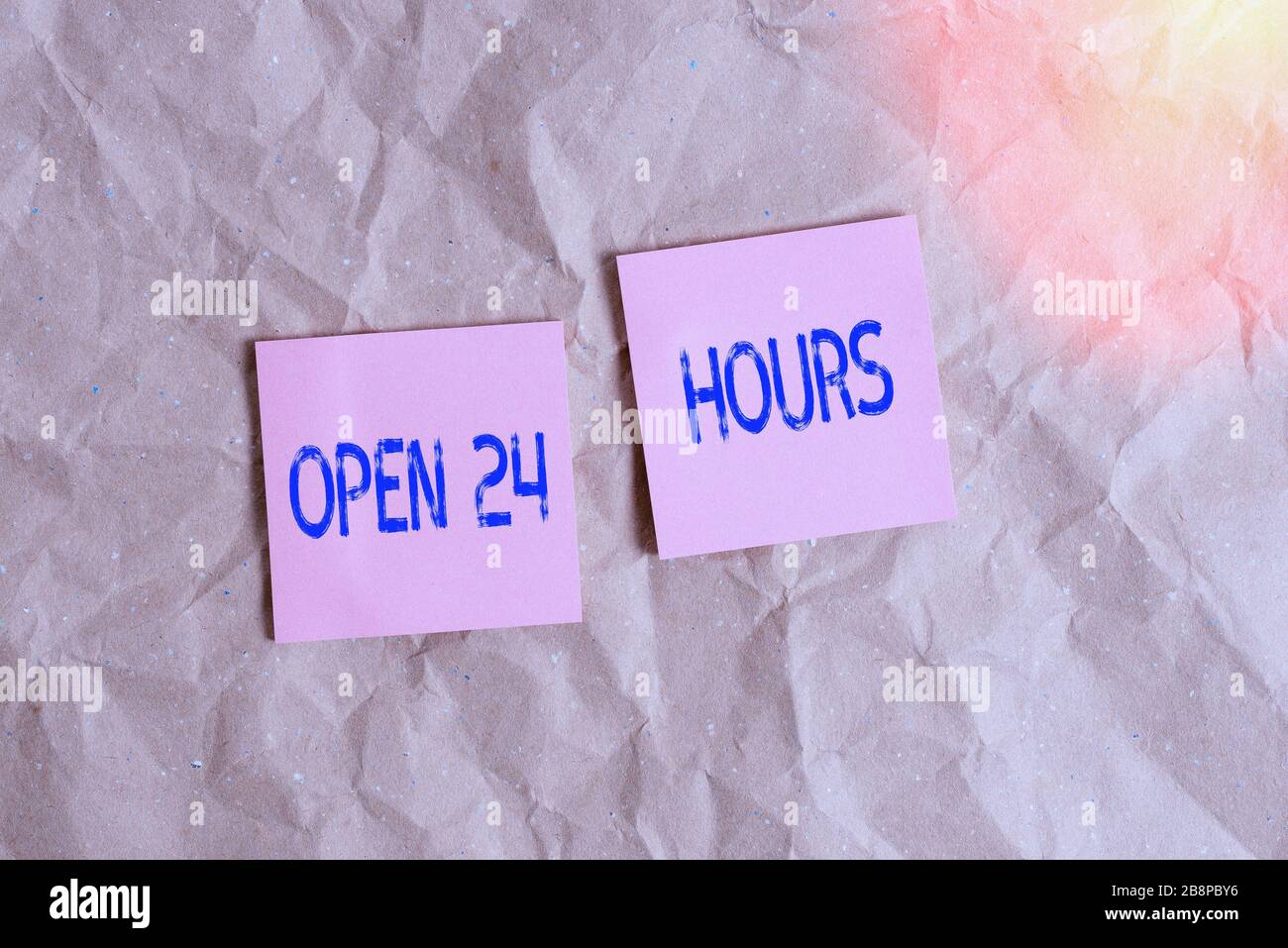 Writing note showing Open 24 Hours. Business concept for available all ...