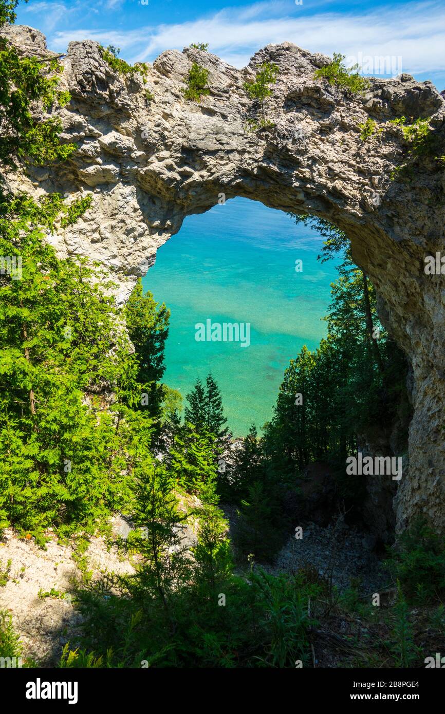 Michigan Mackinac Island Lake Huron natural bridge stone arch archway ...