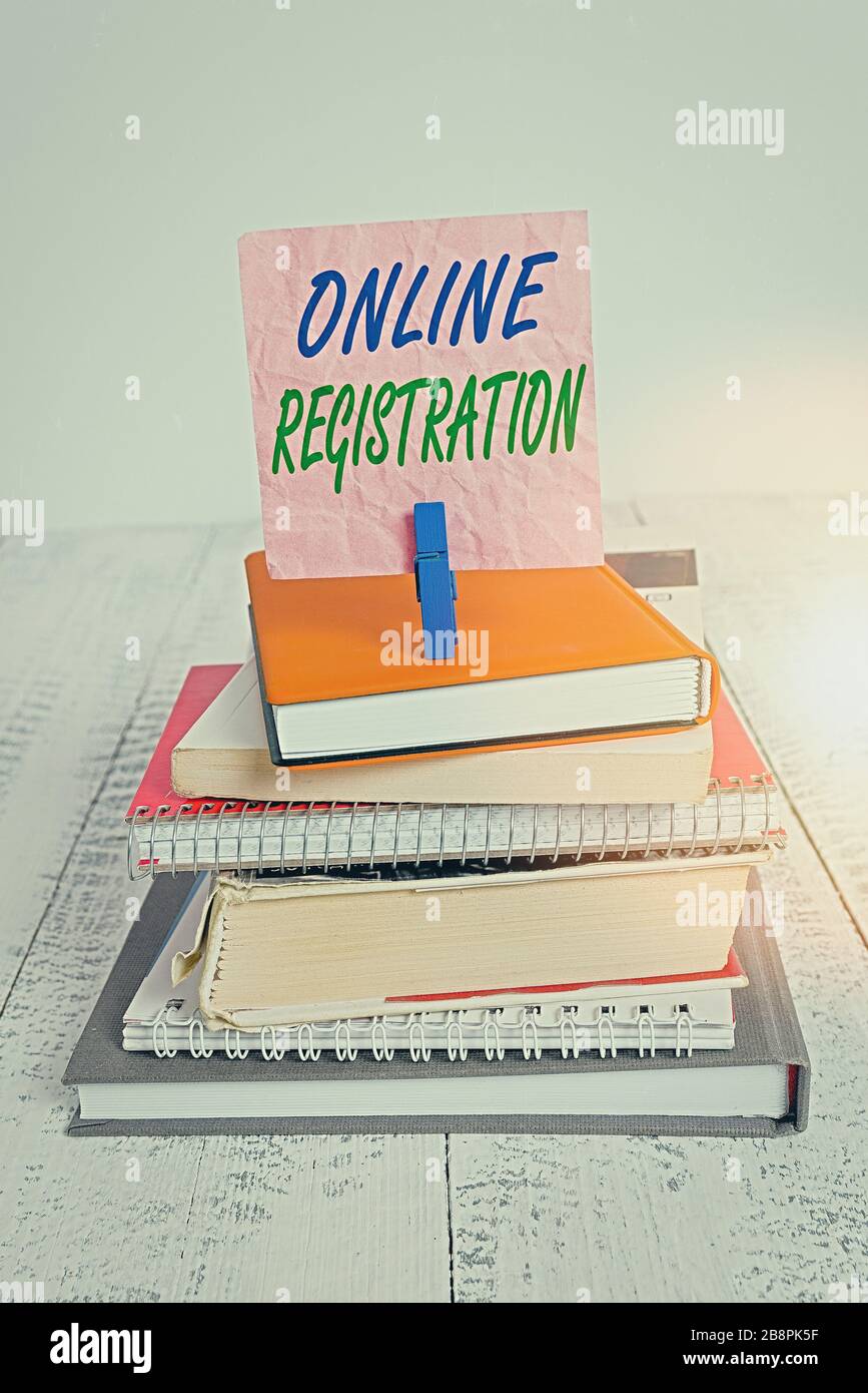 Word writing text Online Registration. Business photo showcasing System ...