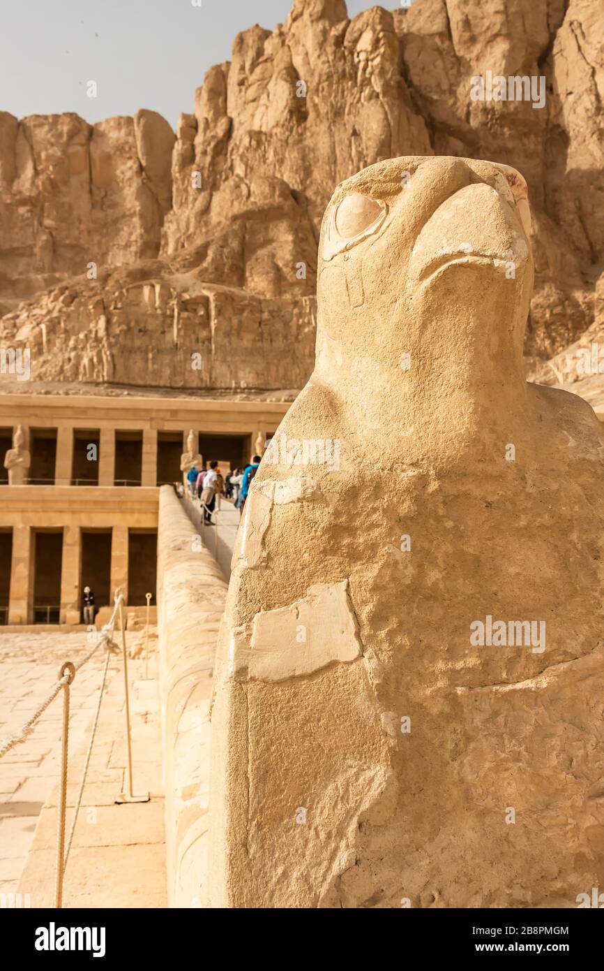 Sculpture of ancient Egyptian God Horus with head of a hawk at the ...