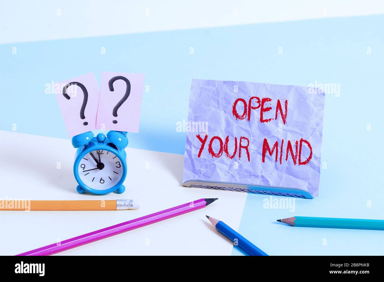 Text sign showing Open Your Mind. Business photo showcasing to be able ...