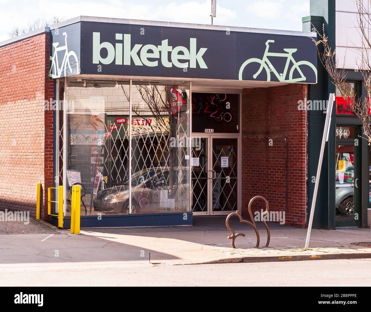 Modern bicycle and accessories shop with repair hi-res stock ...