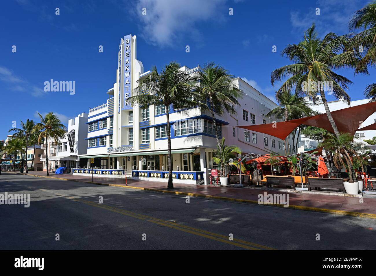 Miami Beach, Florida - March 21, 2020 - Ocean Drive appears empty as ...