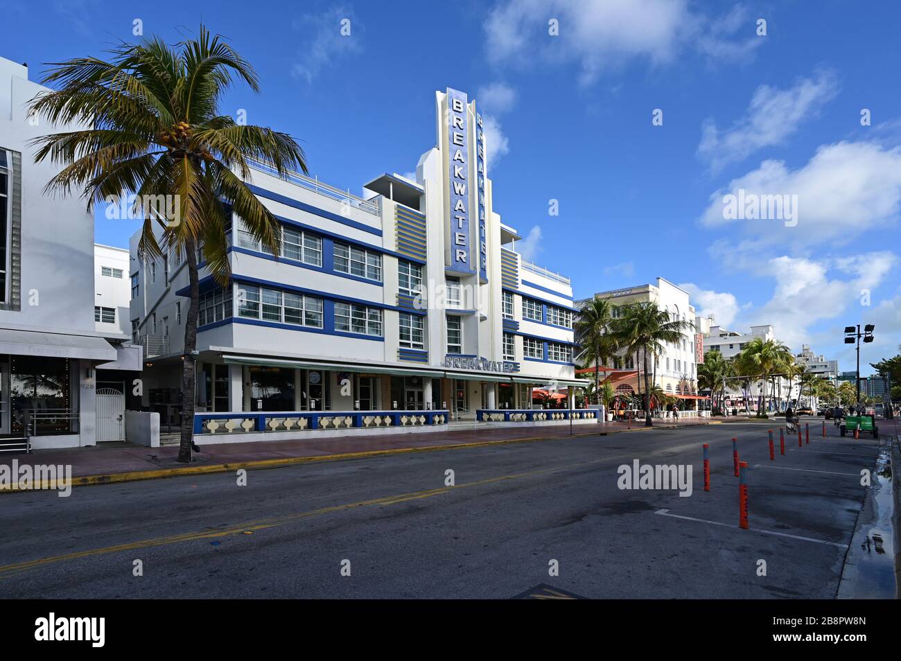 Miami Beach, Florida - March 21, 2020 - Ocean Drive appears empty as ...