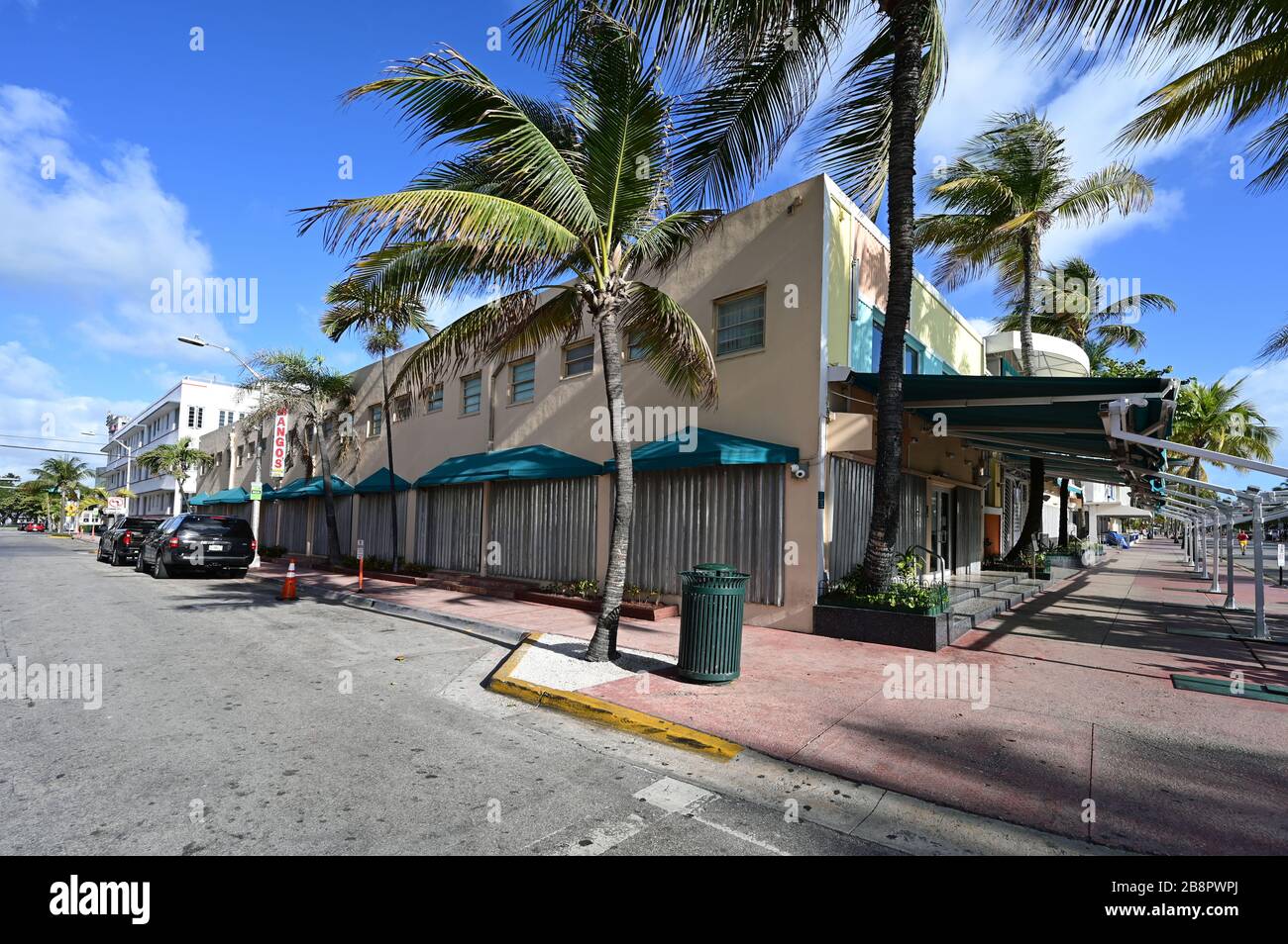 Miami Beach, Florida - March 21, 2020 - Ocean Drive appears empty as ...
