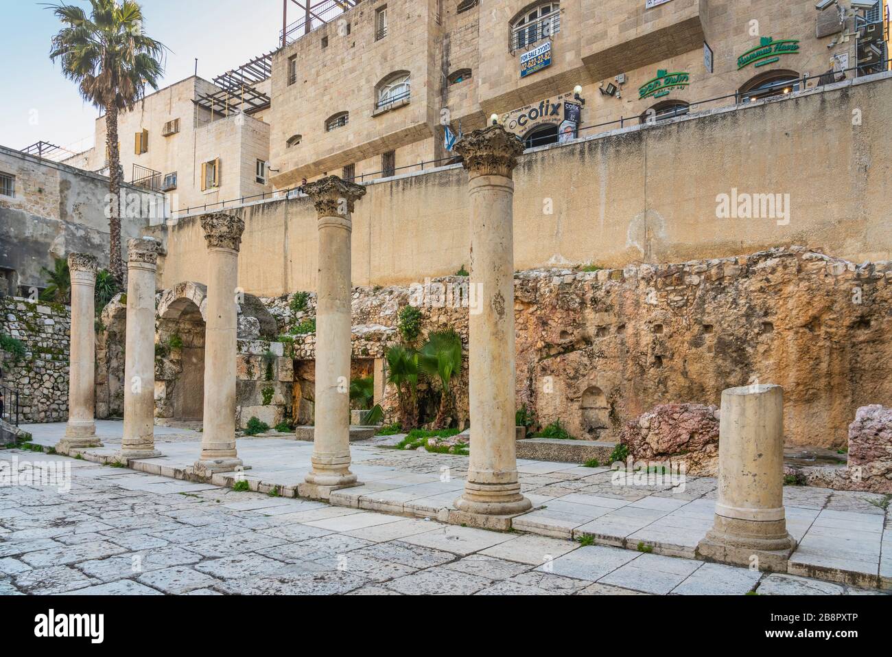 A the archeological ruins of the historical Cardo in the Jewish Quarter ...