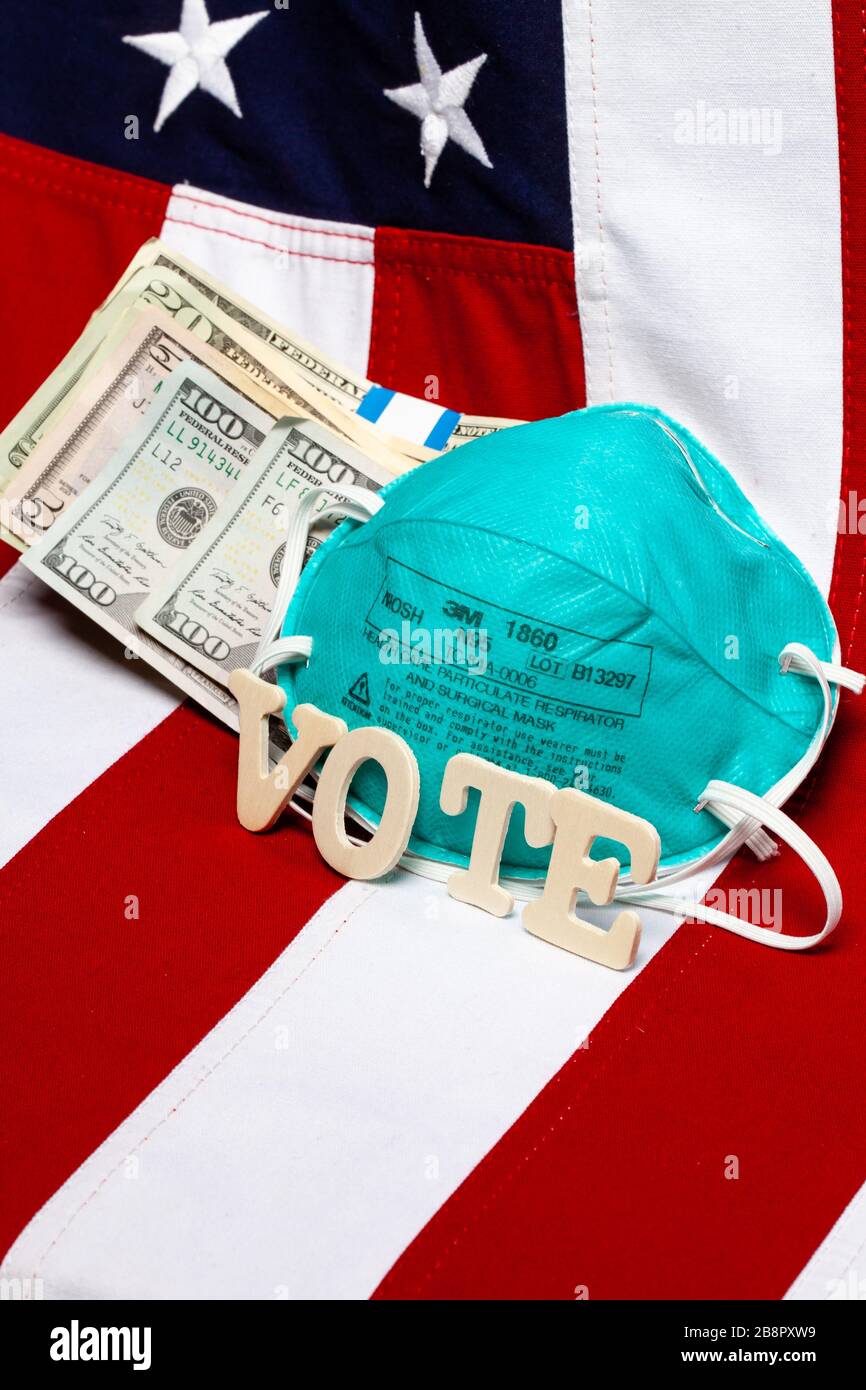 3M N95 mask with cash money and the words vote in front of the American ...