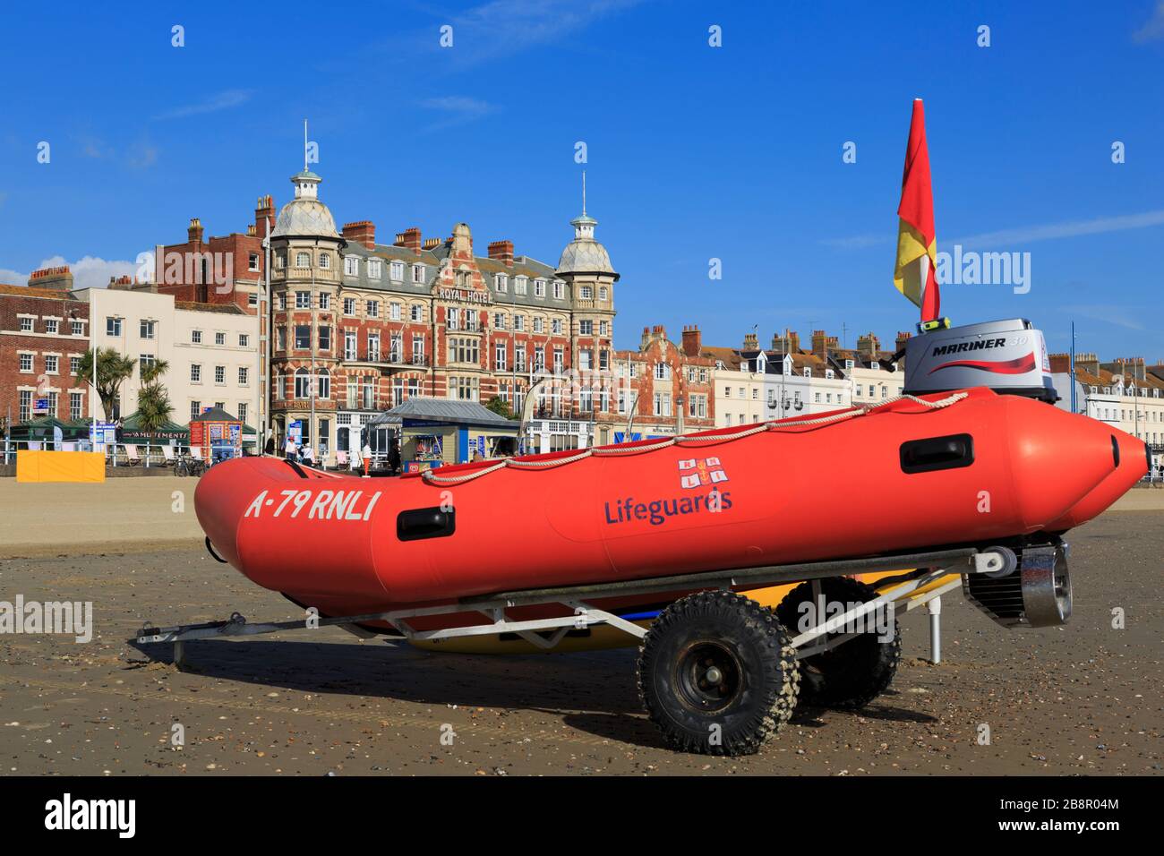 Lifeguard rescue boat, Weymouth, Dorset, England, United Kingdom Stock ...